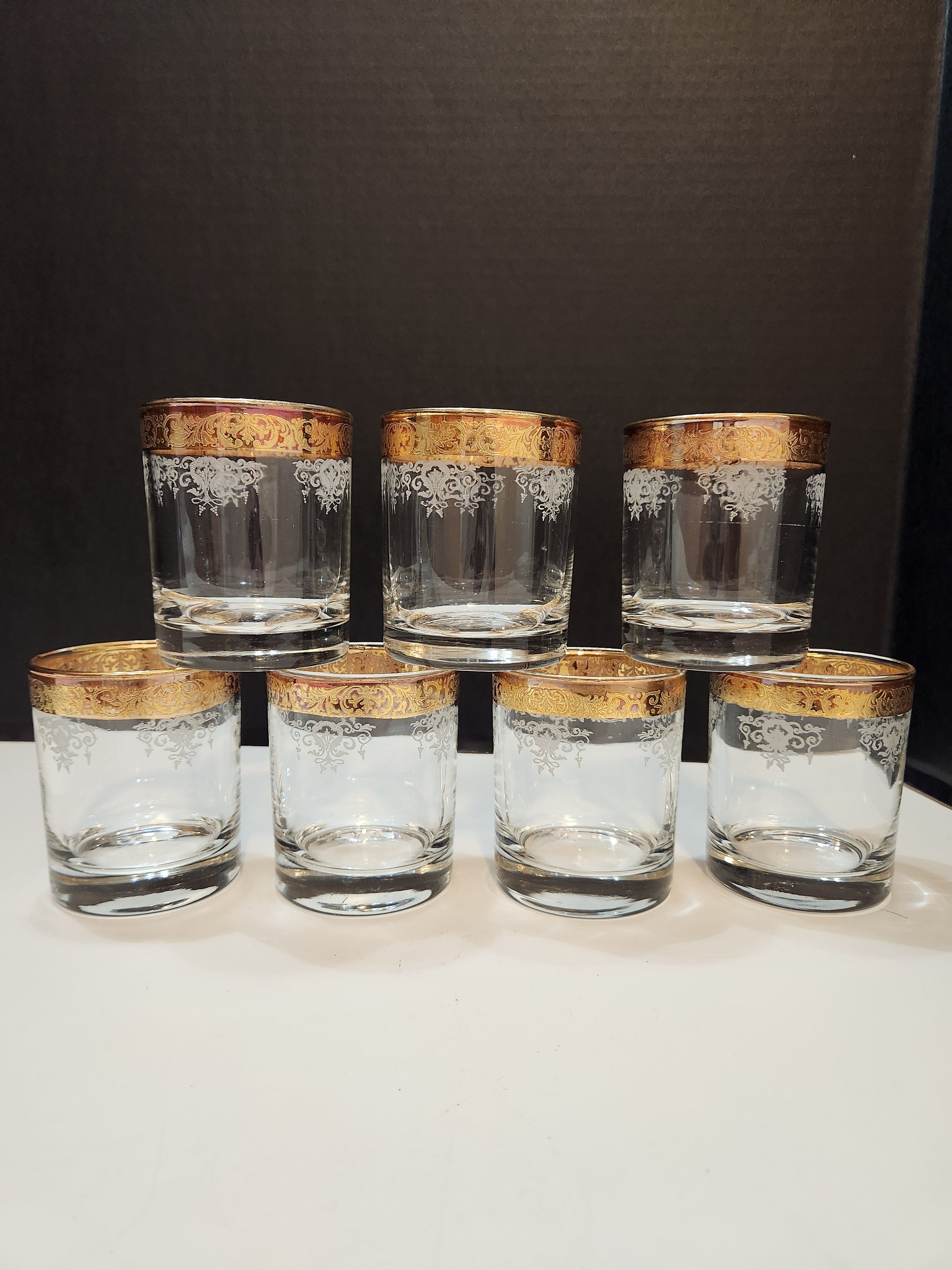 Cellini Old Fashioned Whiskey Rocks Liquor Glasses Etched With 24 K ...