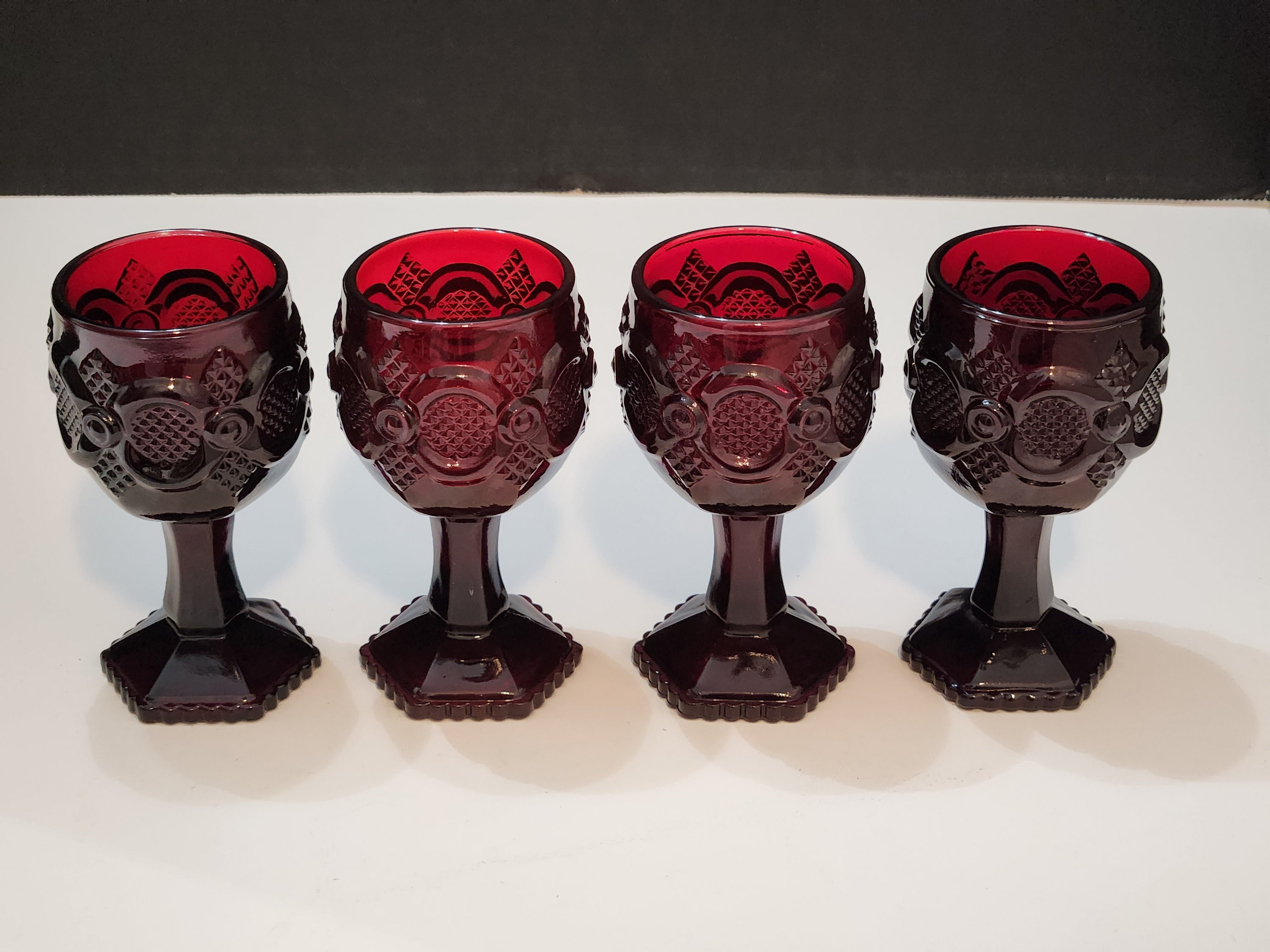 Ruby Red Cut Glass 4 Oz. Cordials/ Small Wine Glass Set of 4 Avon Cape ...