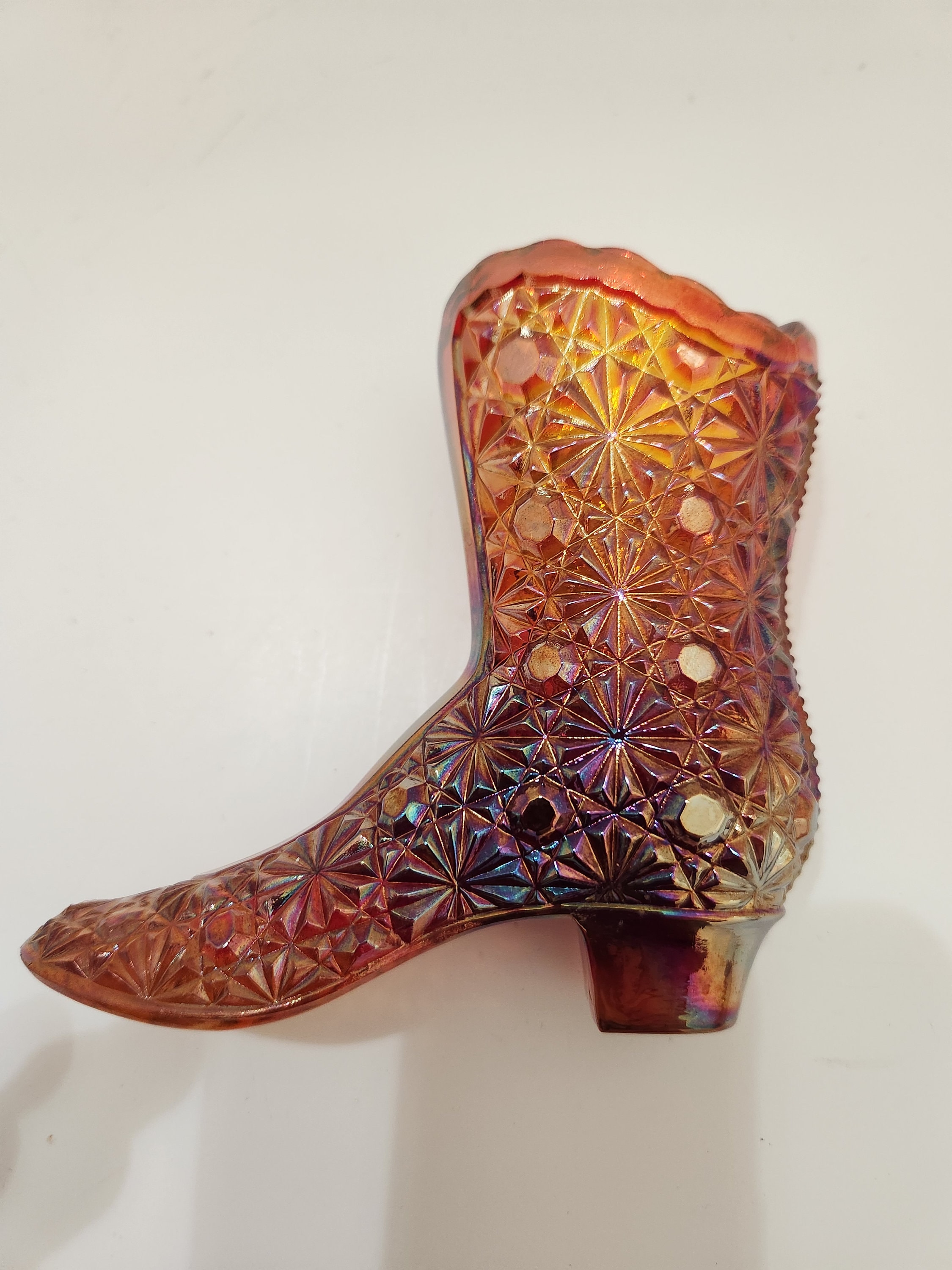 Fenton Art Glass Boot / Shoe Button & Daisy Pattern Amberina - Etsy