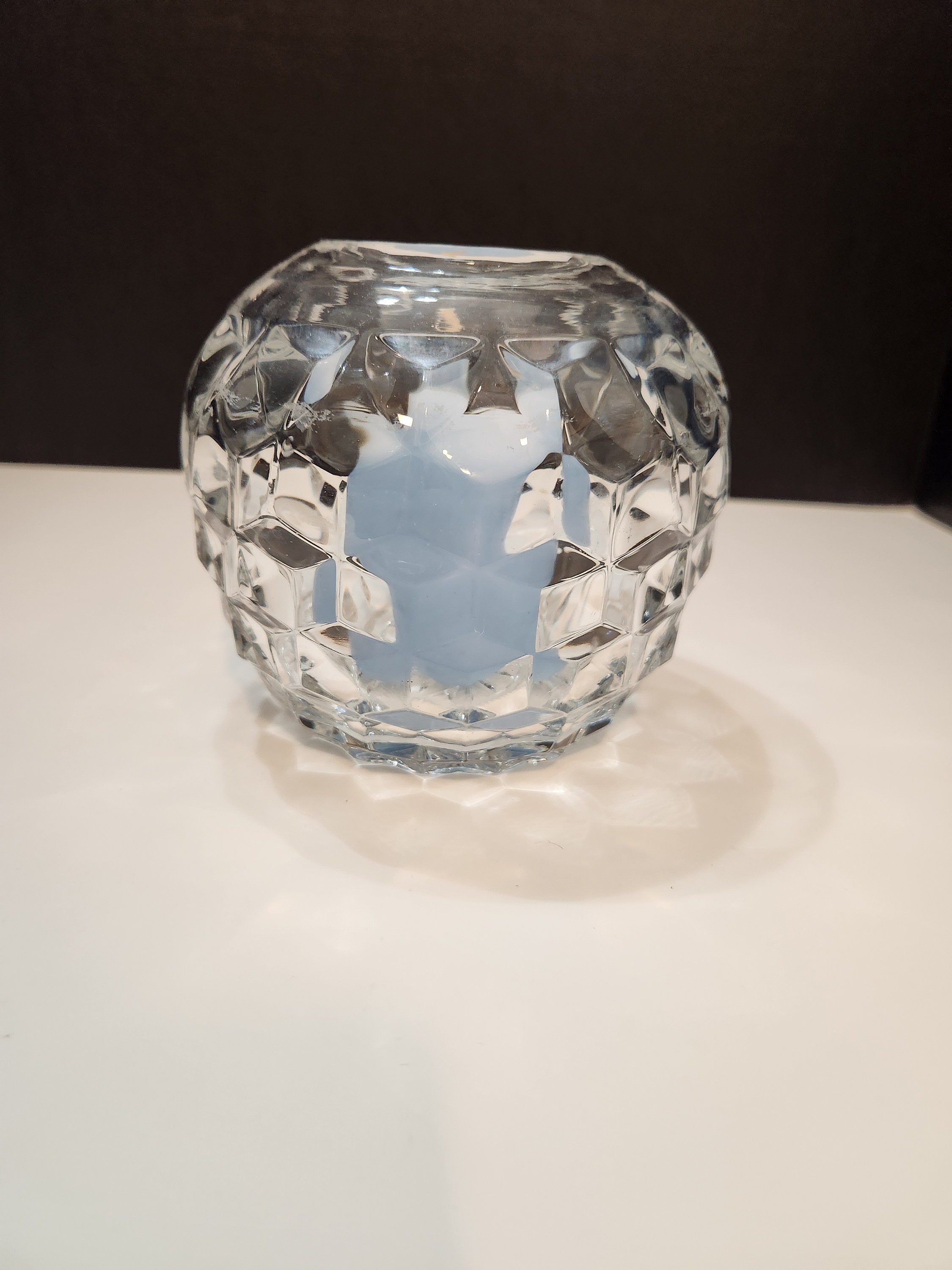 American Fostoria Cubist Clear Glass Rose Bowl Vase / Candle Holder - Etsy