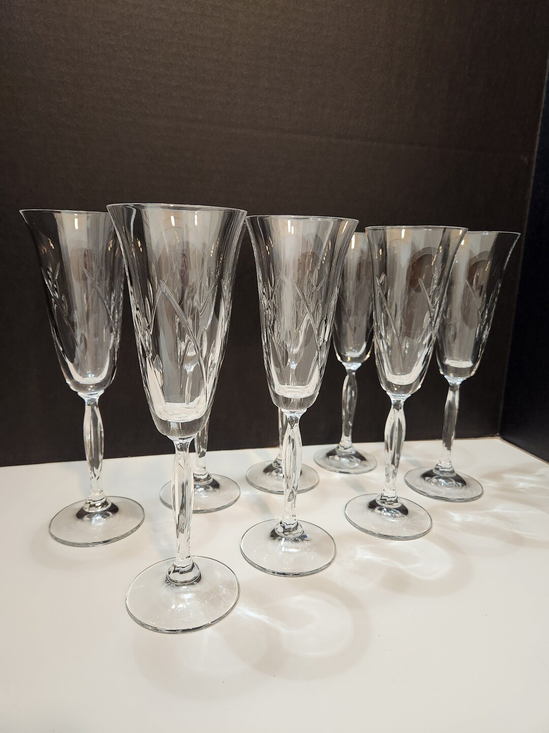 Mikasa Crystal Dune Grass Cut Pattern Champagne Flutes Set of 8, 1980s ...