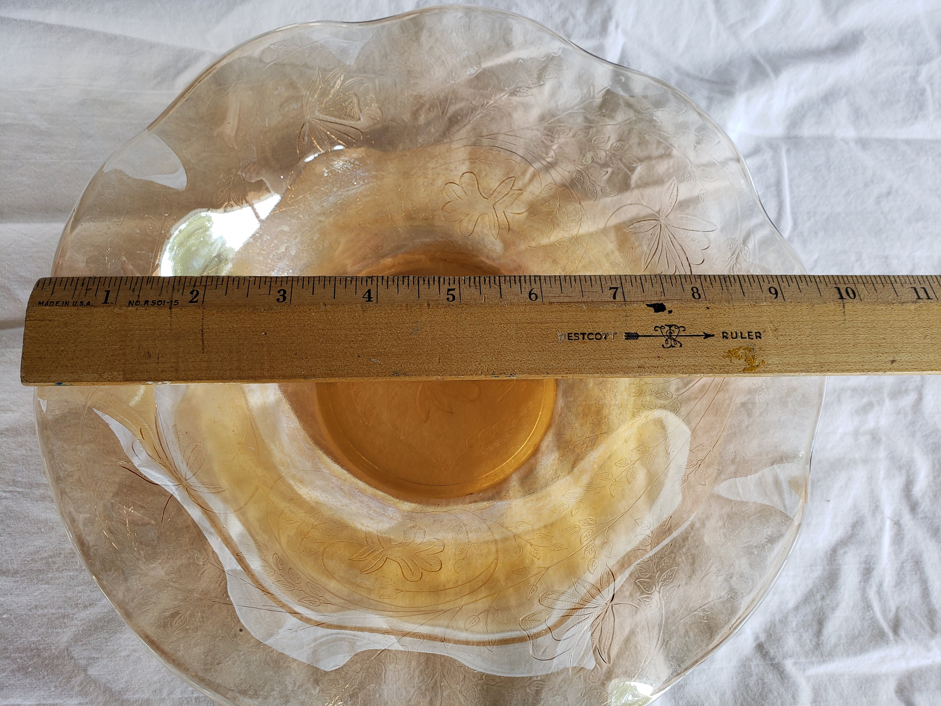 Iridescent Carnival Glass Flora Gold Bowl With Ruffled Edge, Mid ...