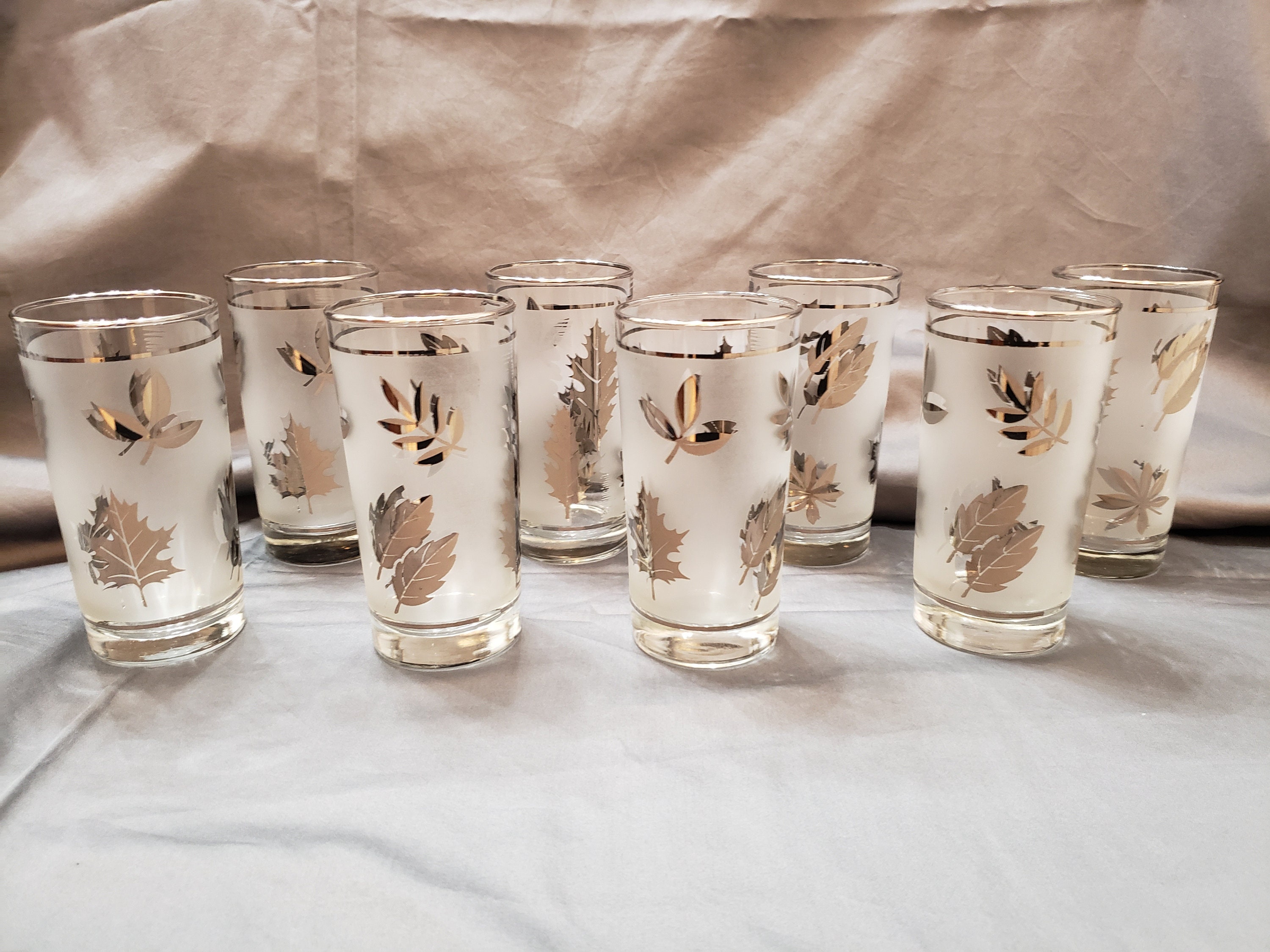 Libby Mid Century Silver Leaf Set of 8 Highball Glasses & Chrome ...