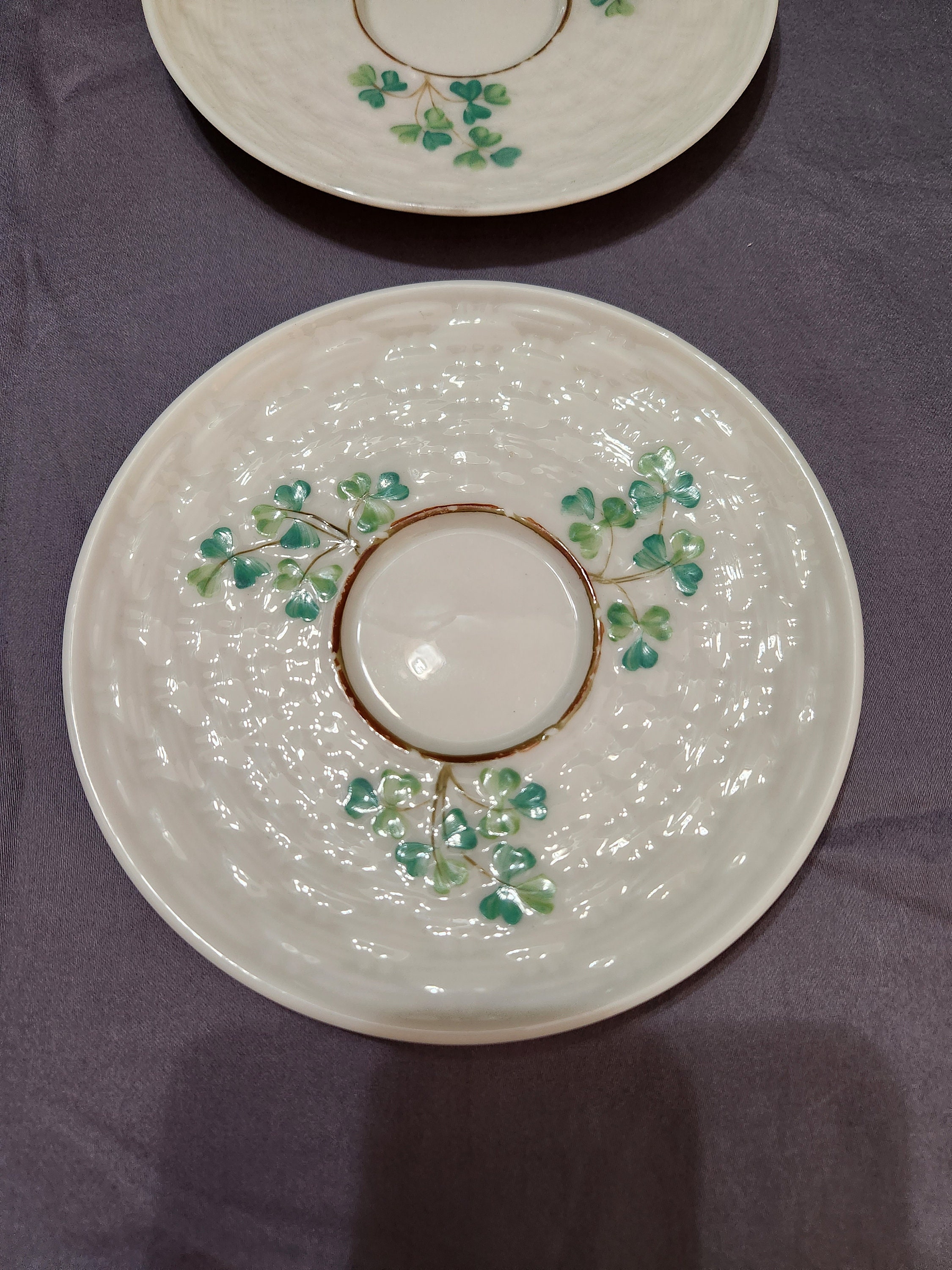 Belleek Pottery Ireland, Shamrock Basketweave 0857 Third Generation Set ...