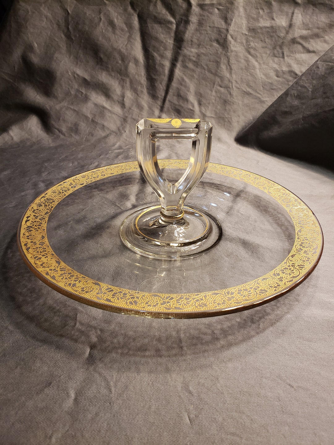 Glass Serving Tray With Center Handle Clear With Gold Band - Etsy