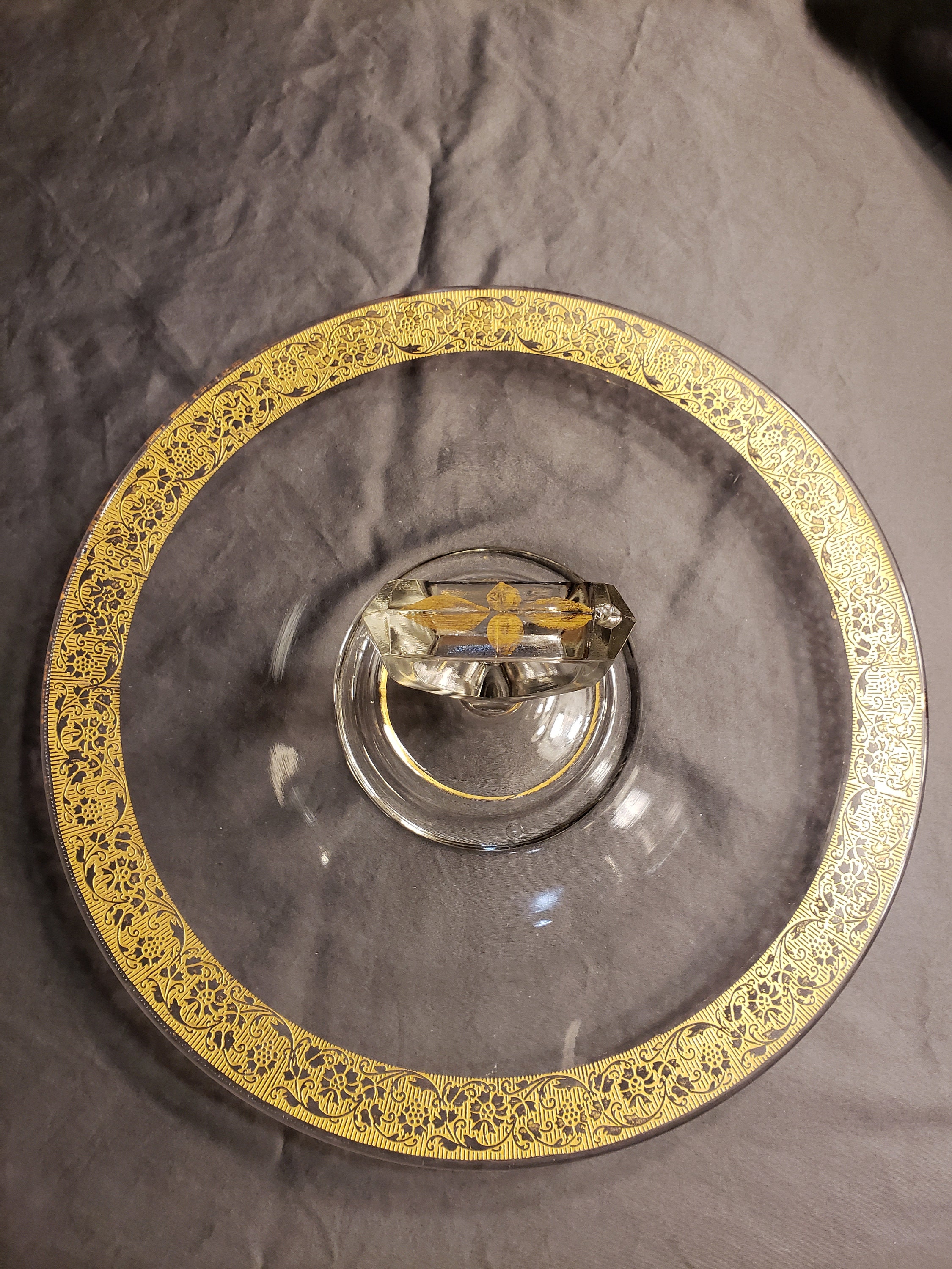 Glass Serving Tray With Center Handle Clear With Gold Band - Etsy