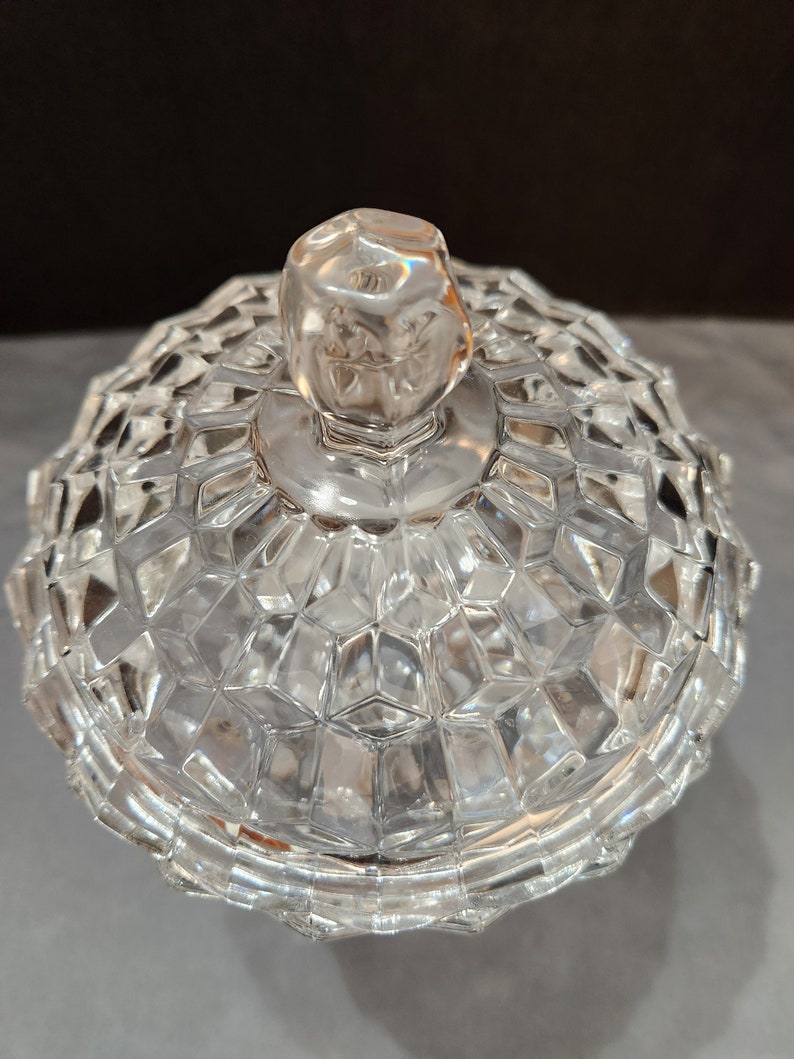 American Fostoria Clear Glass Cubist Pedestal Compote With Lid, Candy ...
