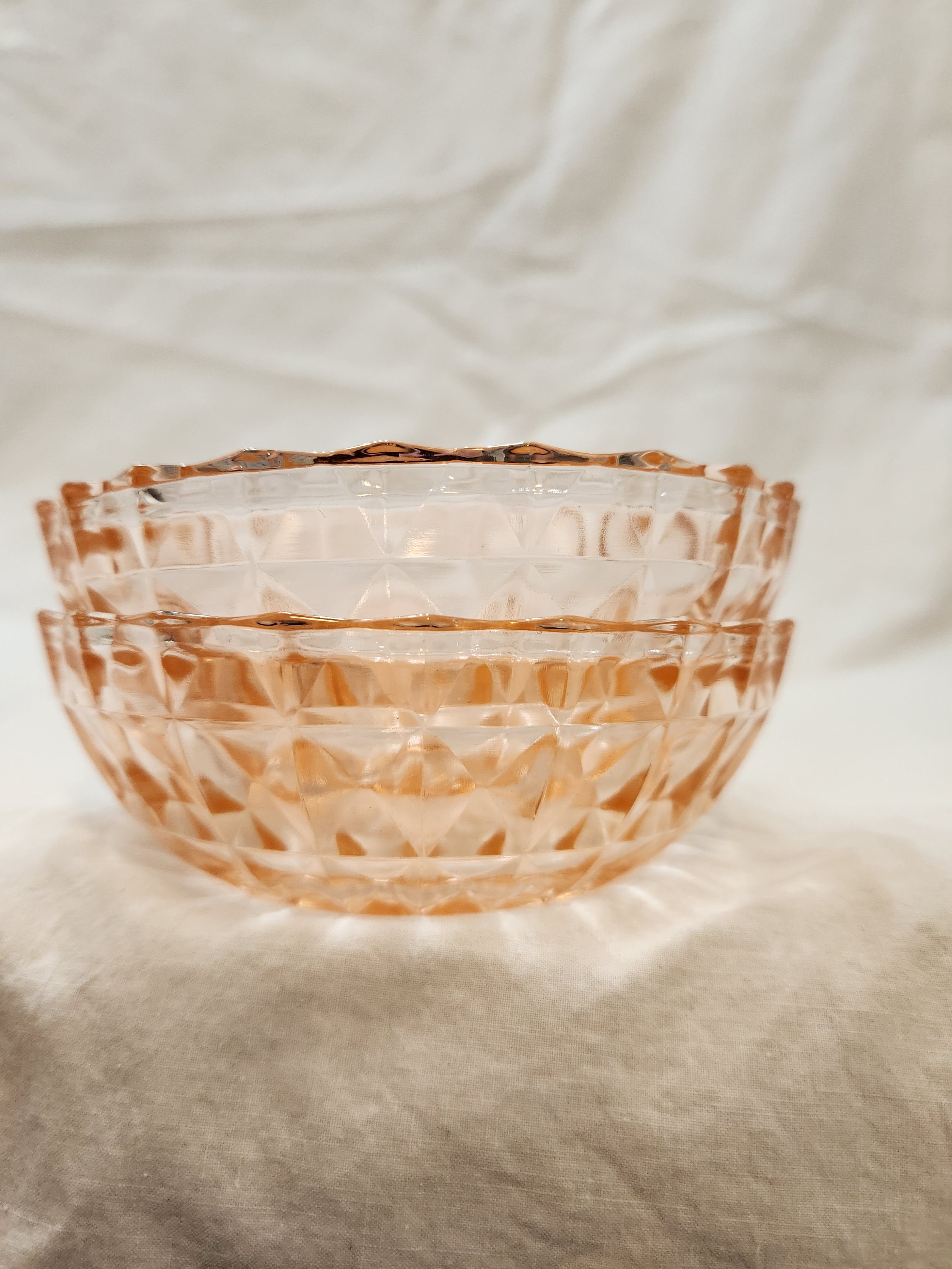 Windsor Diamond Pattern Pink Depression Glass Finger Bowls/ Berry Bowls ...