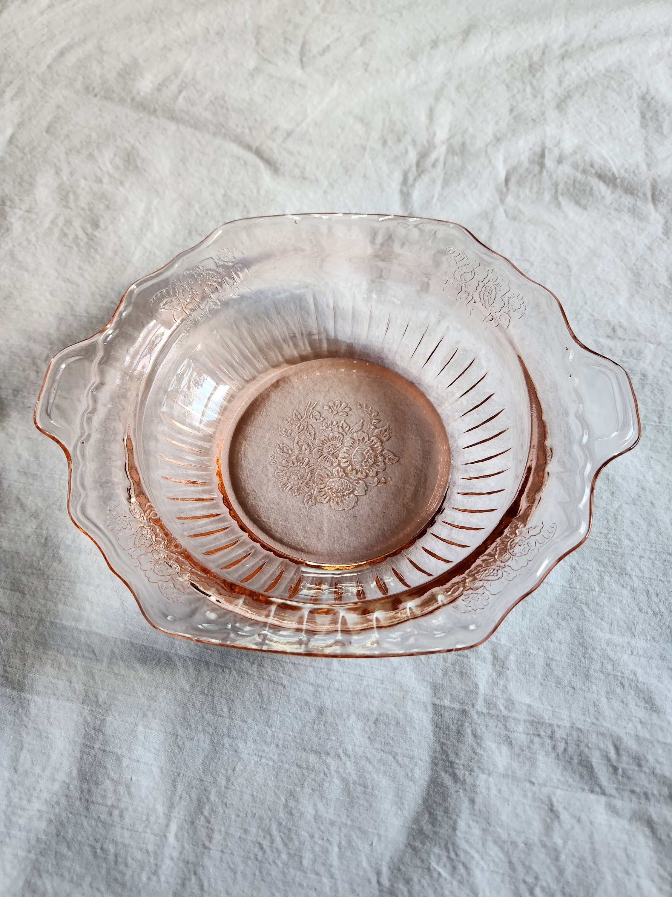 Mayfair Open Rose Pattern Pink Depression Glass Small Round Vegetable ...