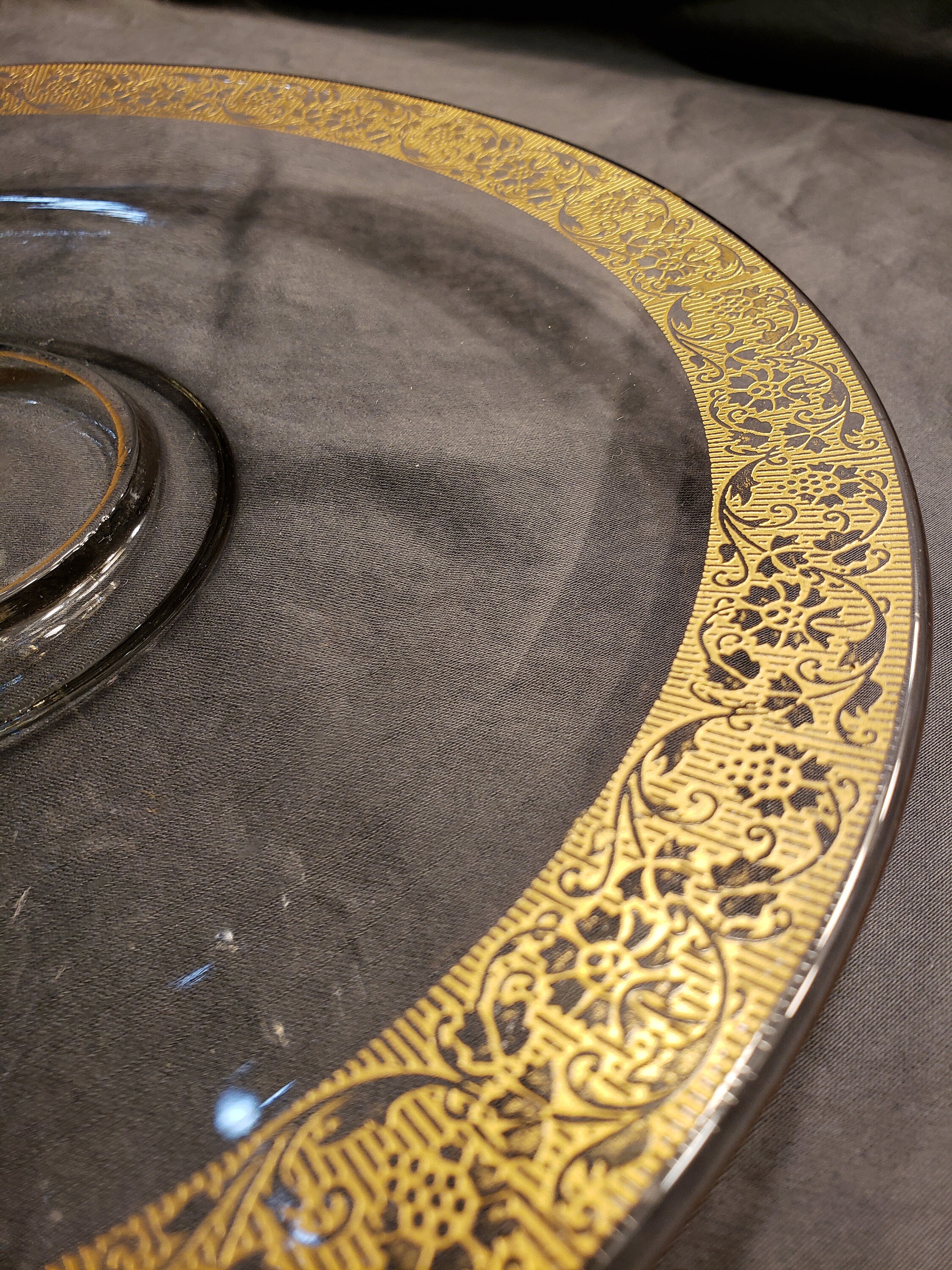 Glass Serving Tray With Center Handle Clear With Gold Band - Etsy