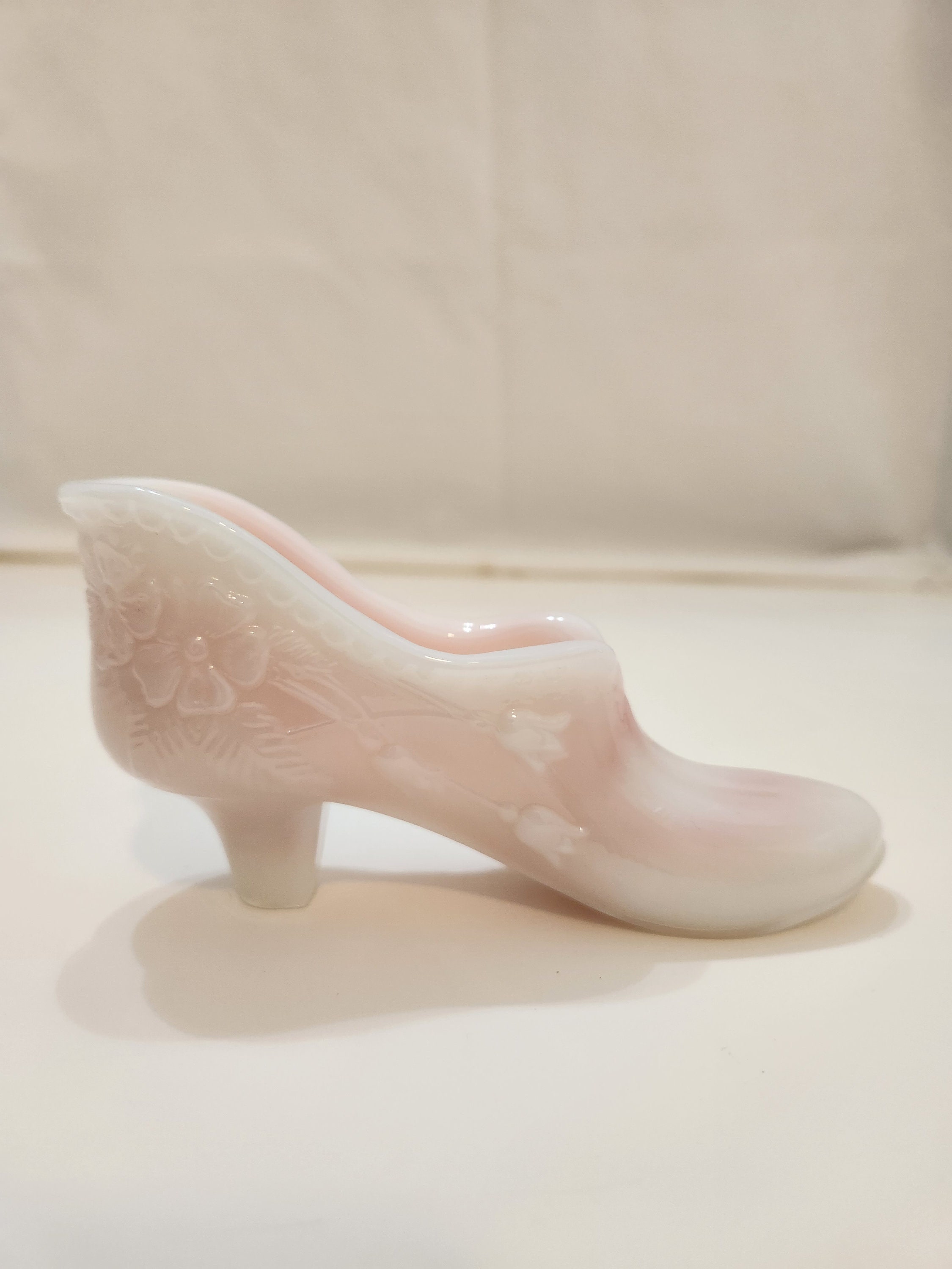 Fenton Art Glass Pink Slipper / Shoe Figure Embossed With Flowers - Etsy