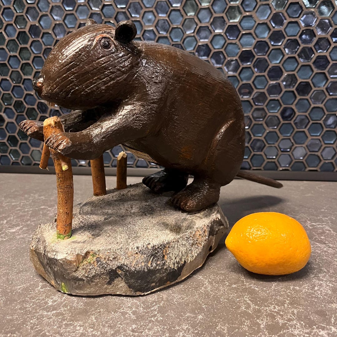 Folk Art Beaver Sculpture by Berchmans Charest, La Mauricie, Quebec ...