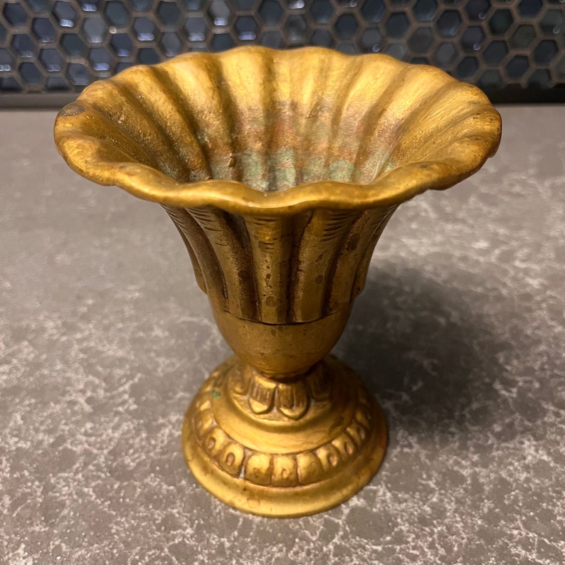 Solid Cast Brass Fluted Vase / Urn / Planter, Brass Decor, Champagne ...