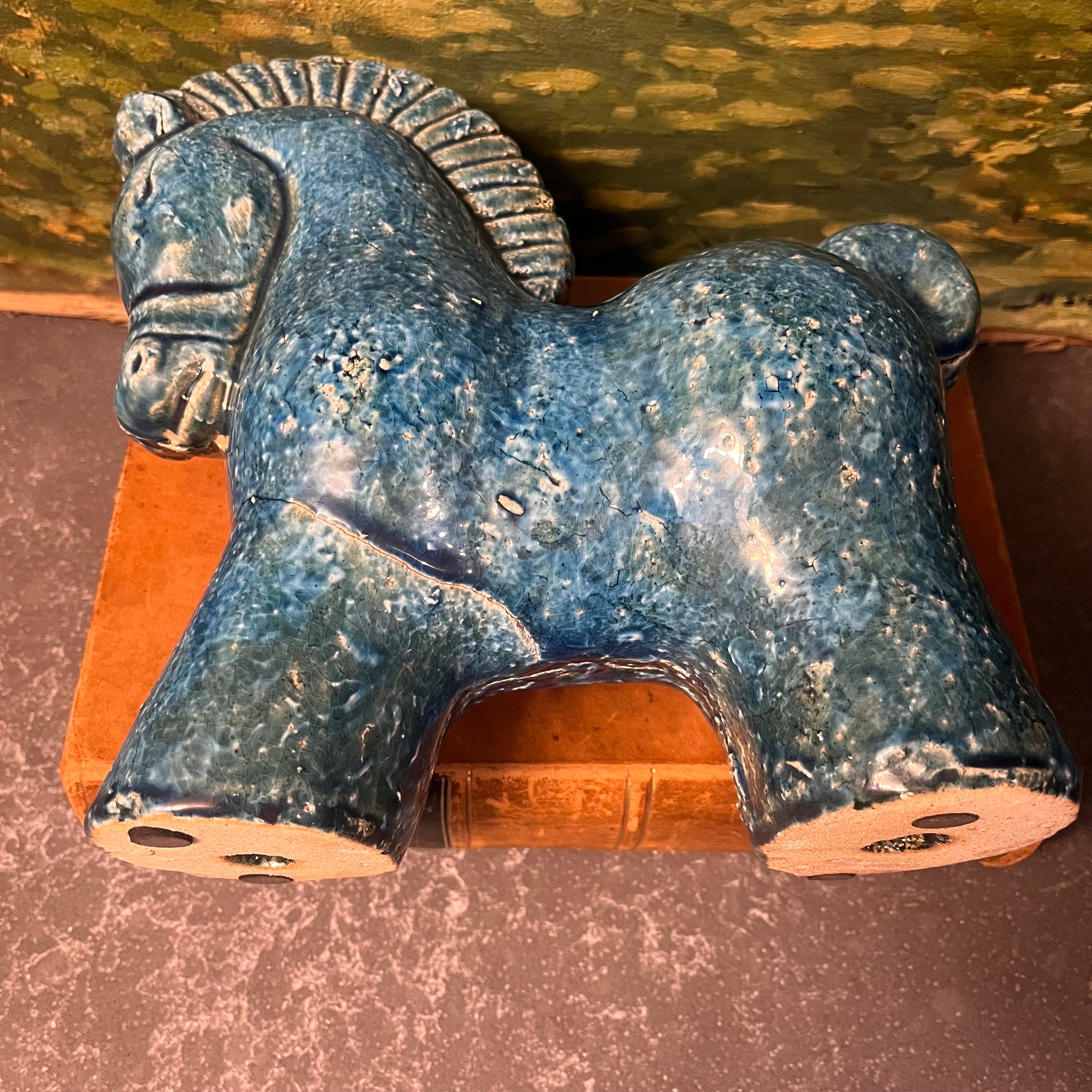 1960s Bitossi Rimini Blue Pottery Horse Sculpture by Aldo Londi ...