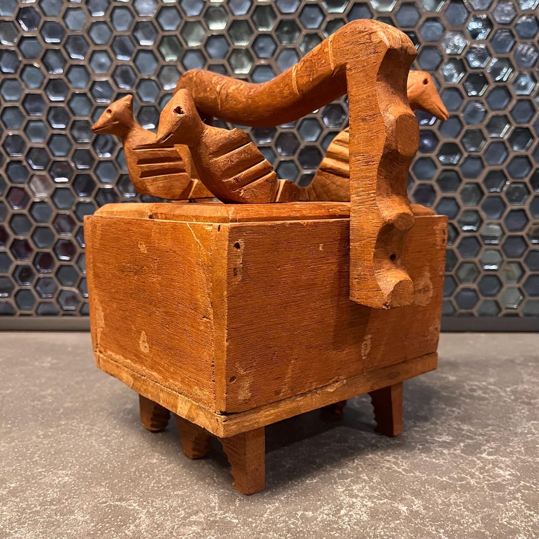 1970s Hand Carved Bird Storage Box, Stash Box, Tramp Art, Wood Art ...