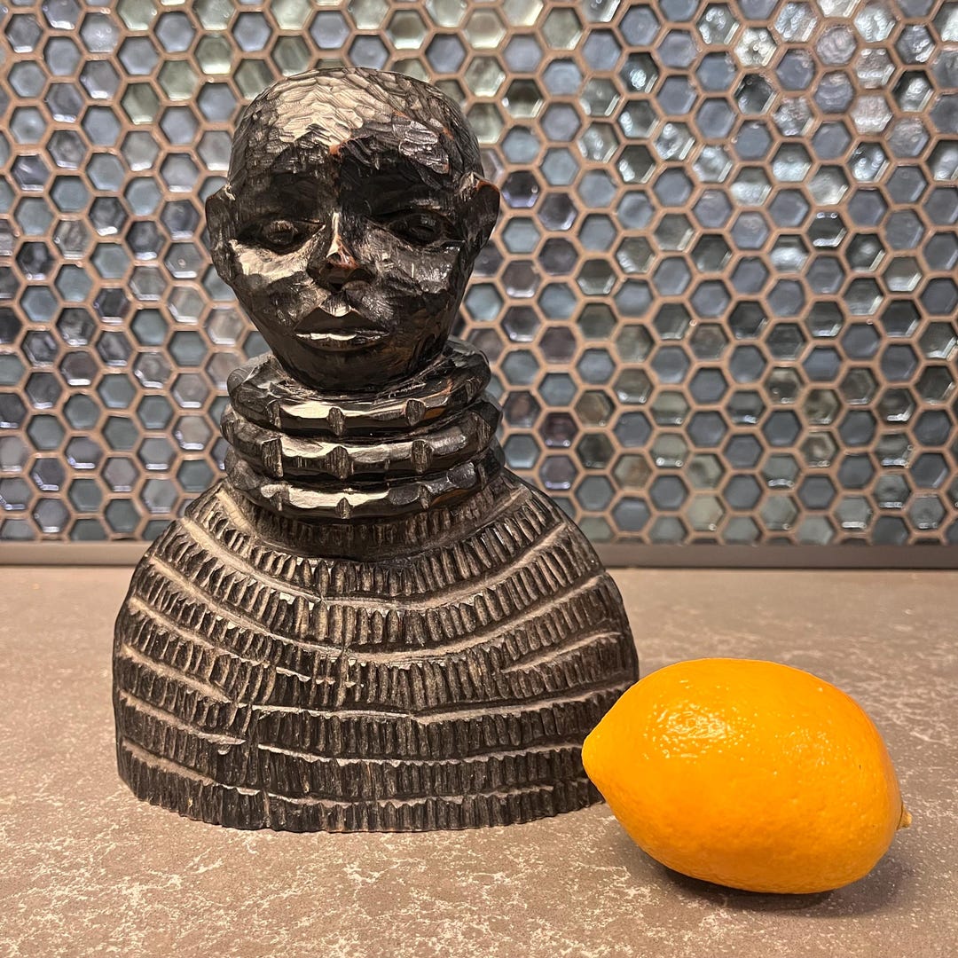 Hand Carved Wood African Helmet Mask Sculpture, Ebony Benin Figural ...