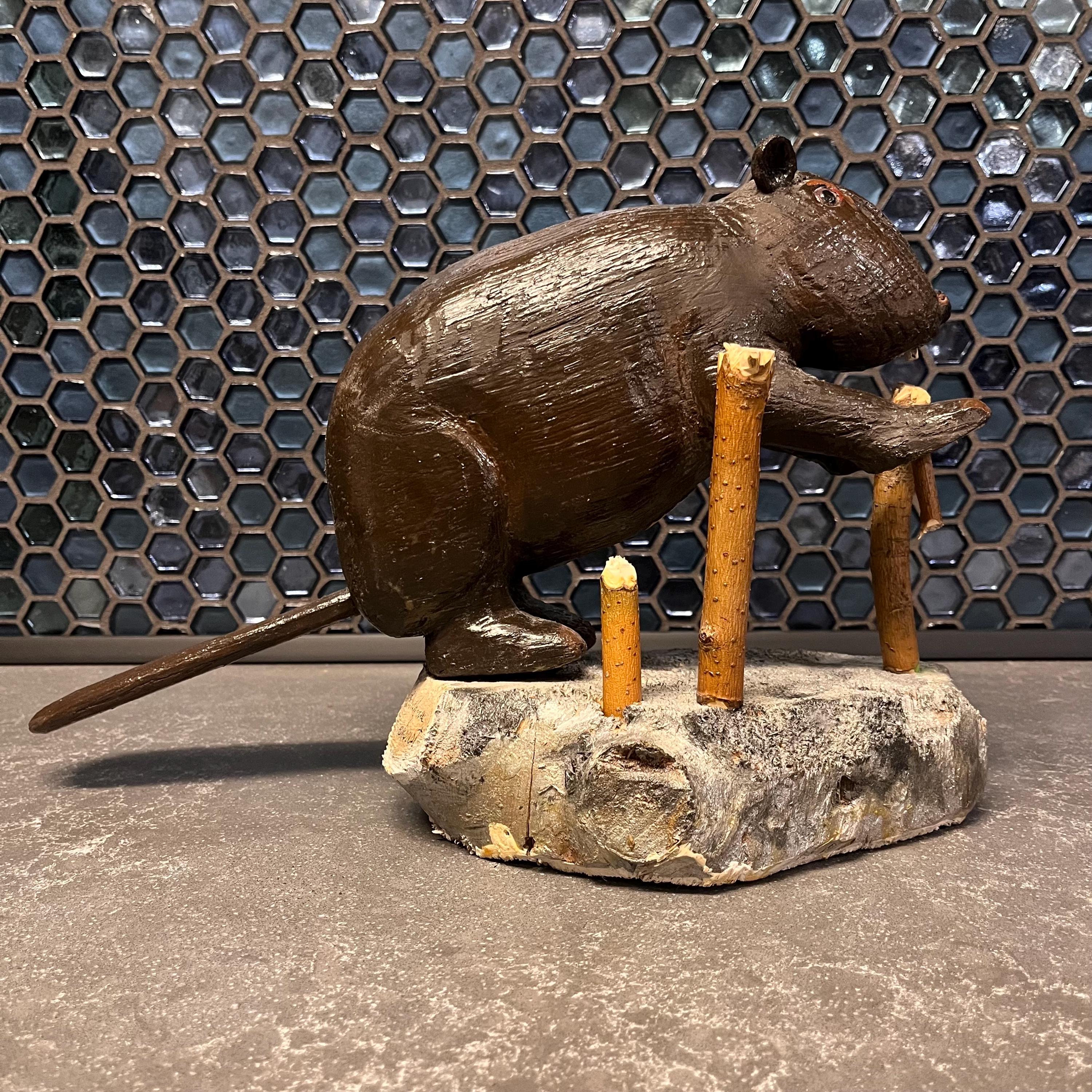 Folk Art Beaver Sculpture by Berchmans Charest, La Mauricie, Quebec ...