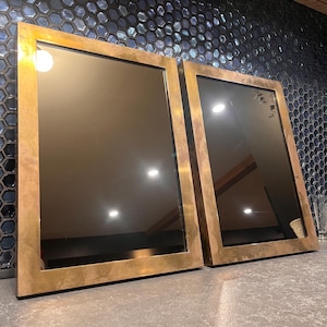 Pair of Rectangular Mcm Solid Brass Wall Mirrors, Bathroom Decor, Brass ...