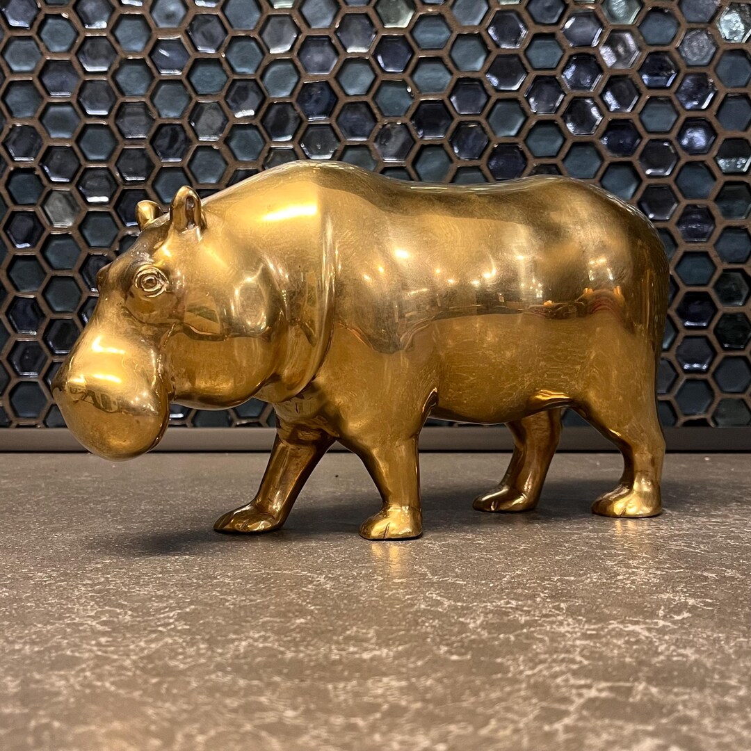 Large Brass Hippo Sculpture, Mid Century Modern, Bookend, Brass Decor ...