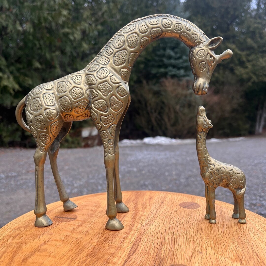 Mcm 1970s Brass Mother & Baby Giraffe Sculpture, Brass Animal Decor ...
