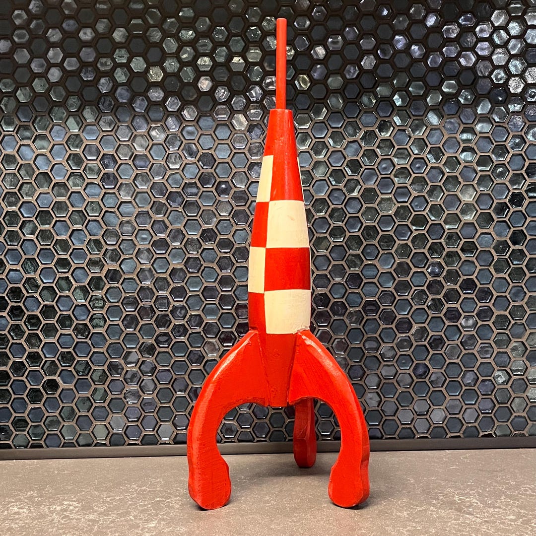 Hand Painted Checkered Folk Art Rocket Ship, Primitive Style, Canadian ...