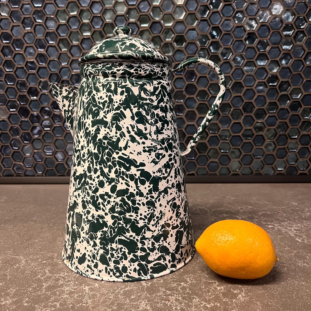Enamel Splatterware Pitcher, Kitchen Decor, Enamelware, Rustic ...