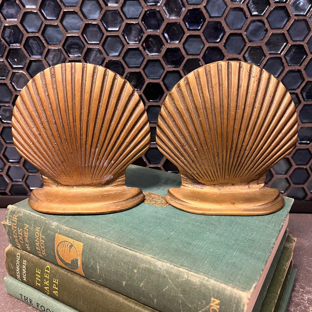 Pair of Solid Brass Scallop Shell Bookends, Coastal Decor, Nautical ...