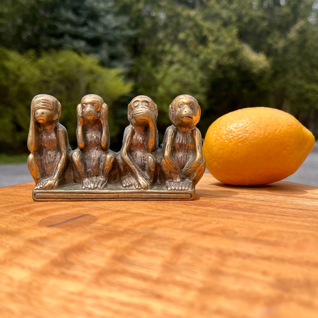 4 Wise Monkeys Brass Sculpture, Brass Paperweight, Good Luck Gift ...