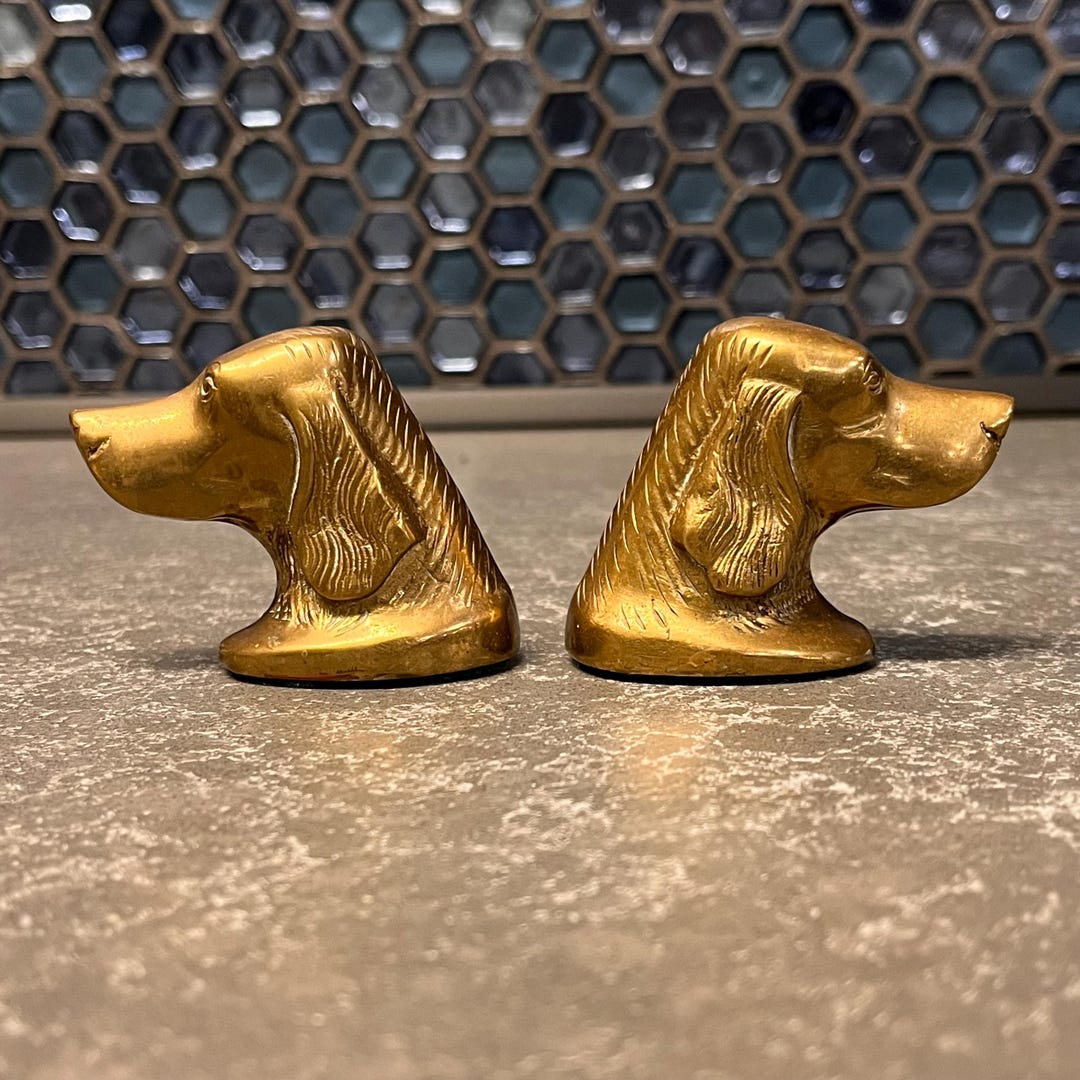 Pair of Brass Dog Head Sculptures, Brass Paperweight, Dog Lover, Setter ...