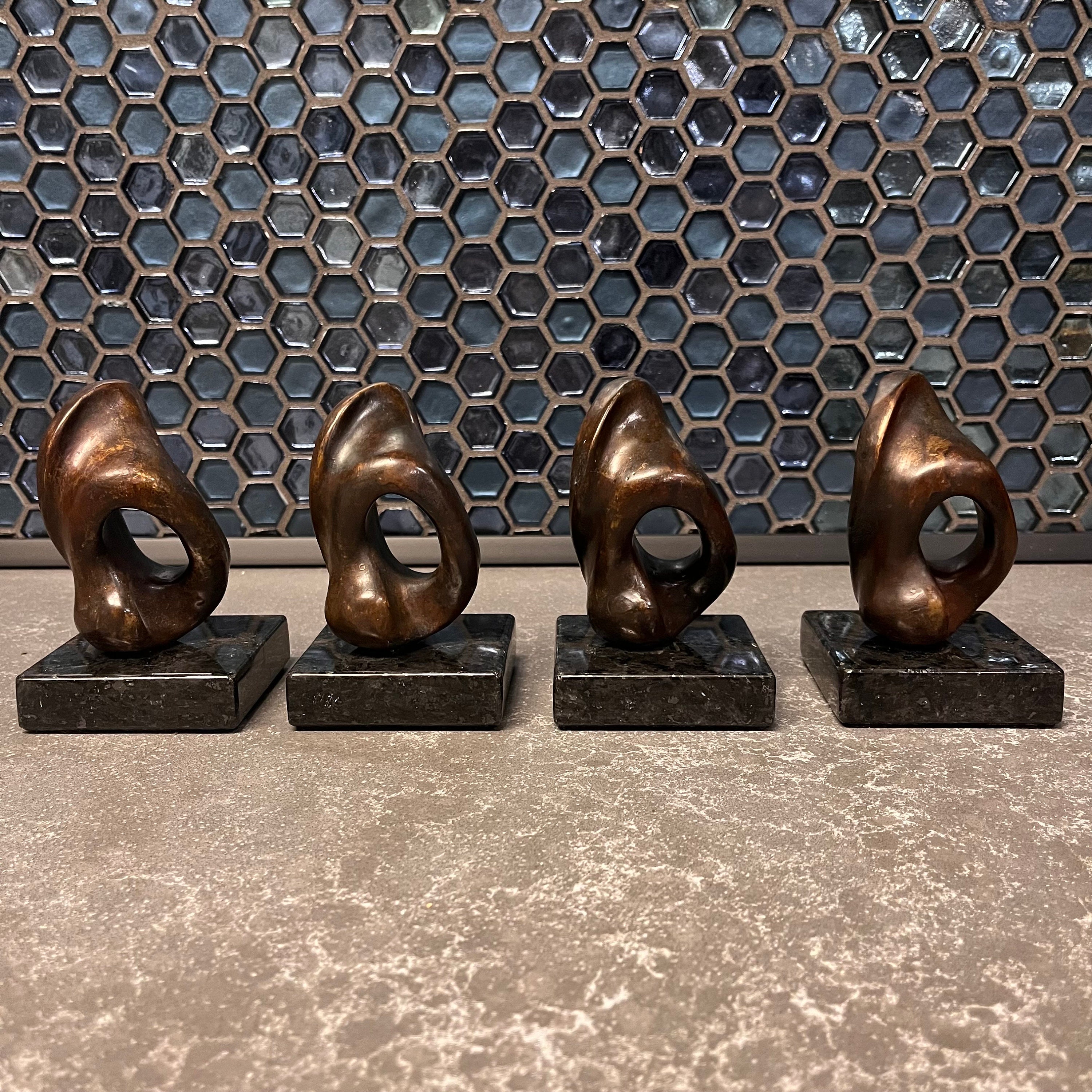 Bronze Biomorphic Abstract Sculpture on Marble Base, Brutalist, Shelf ...