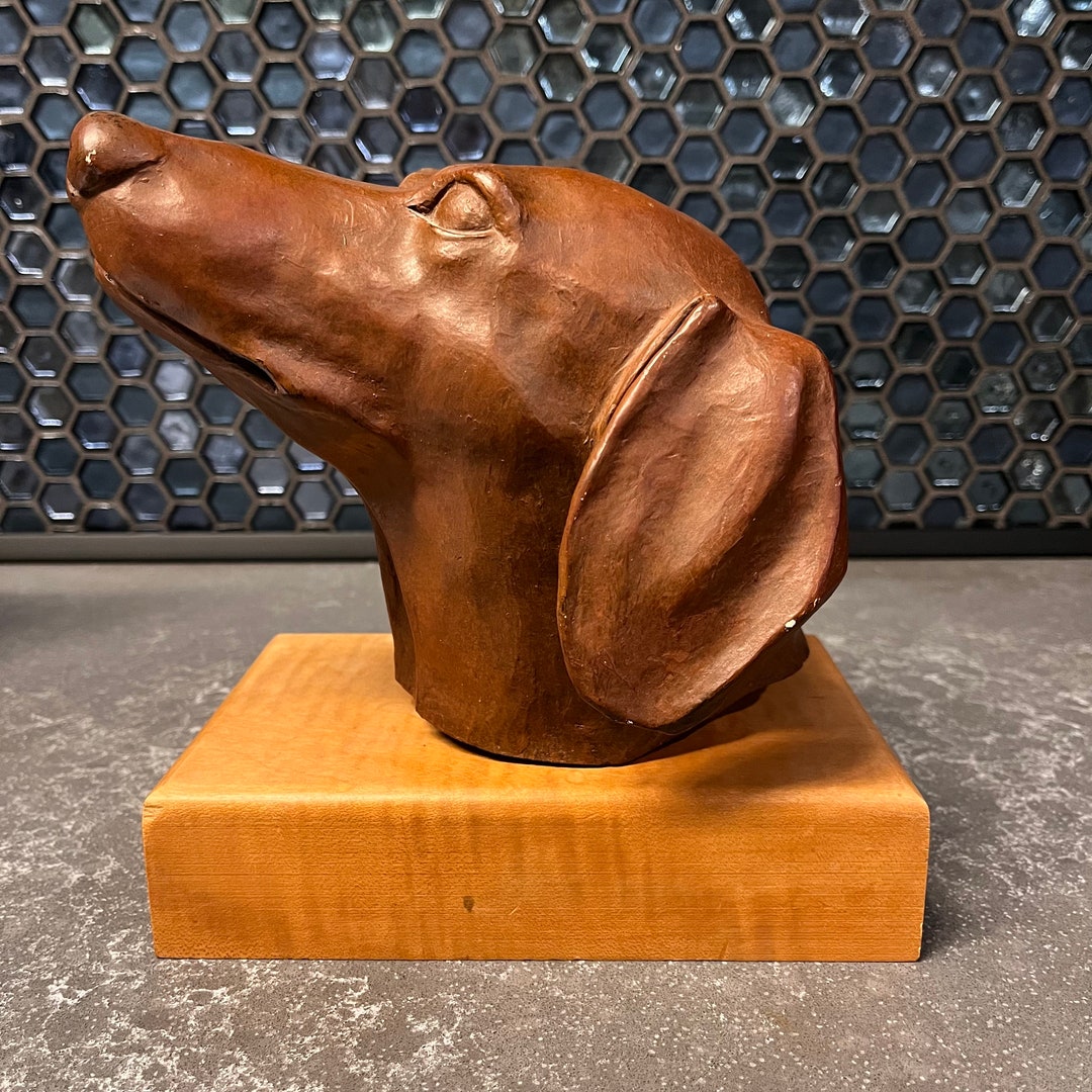 1970s Life Size Ceramic Dachshund / Weiner Dog Bust Sculpture, Wood ...