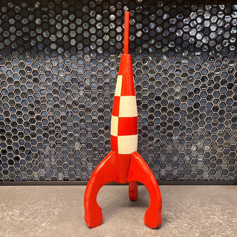 Hand Painted Checkered Folk Art Rocket Ship, Primitive Style, Canadian ...