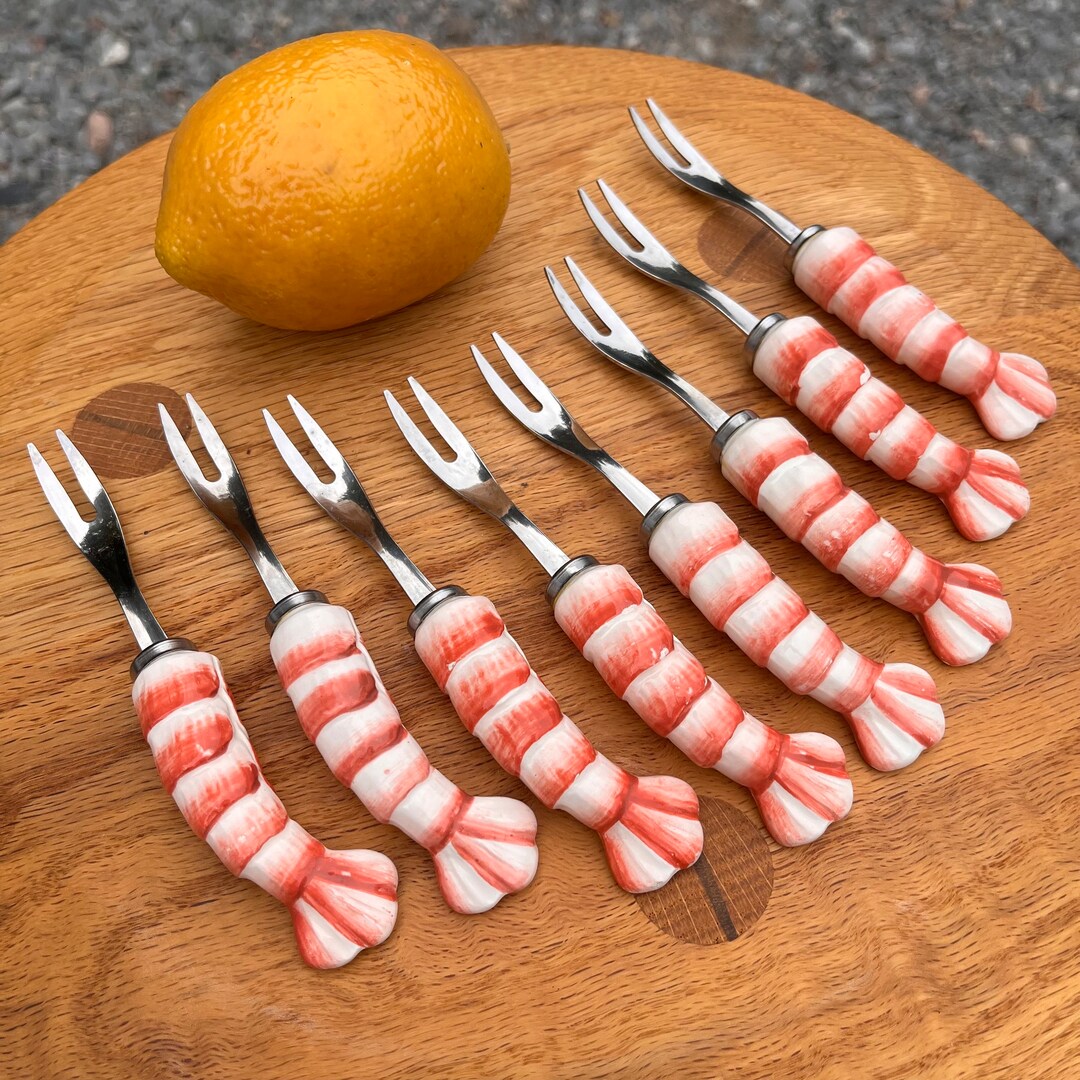 Set of 8 Shrimp Cocktail Forks, Bar Cart, Barware, Coastal / Nautical ...
