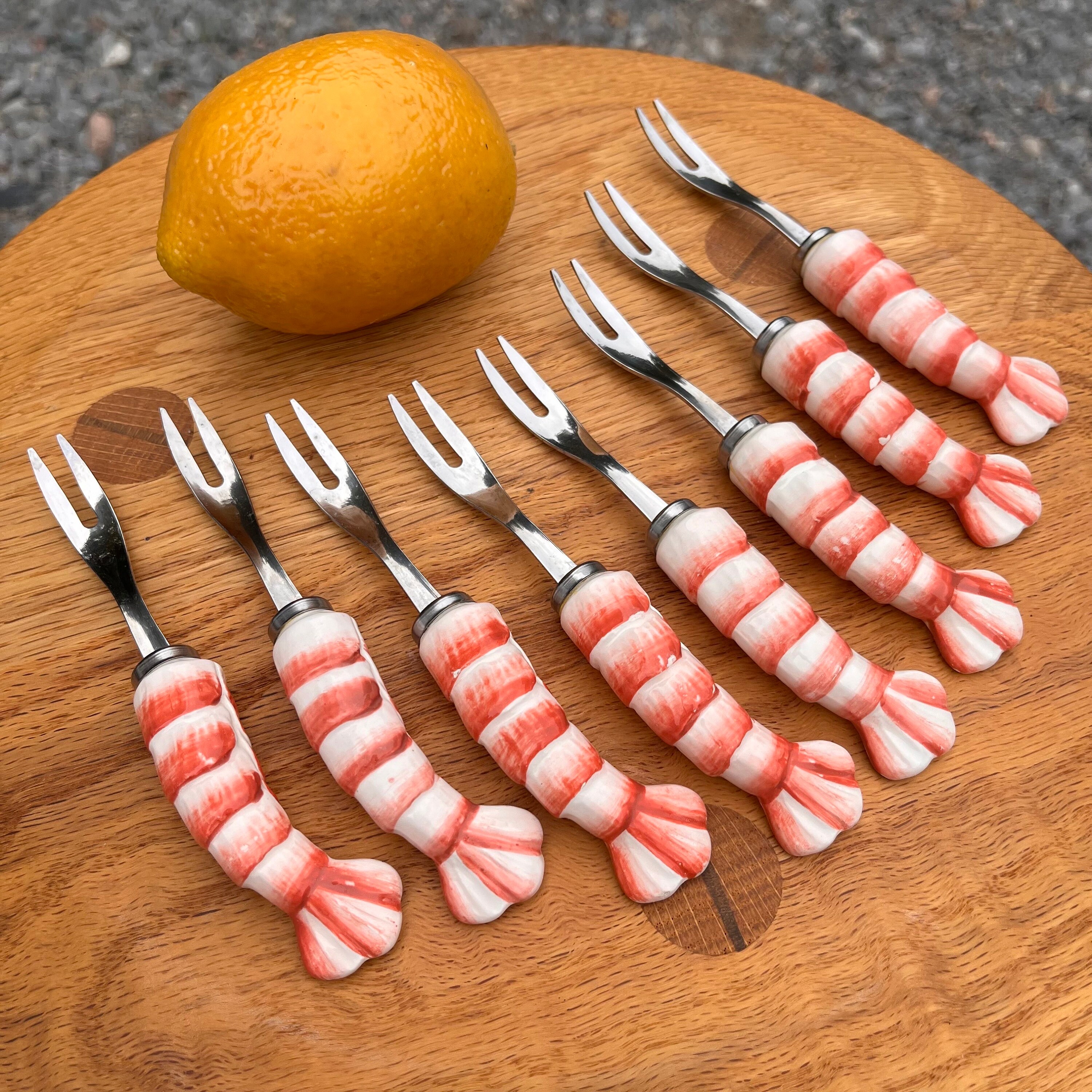 Set of 8 Shrimp Cocktail Forks, Bar Cart, Barware, Coastal / Nautical ...