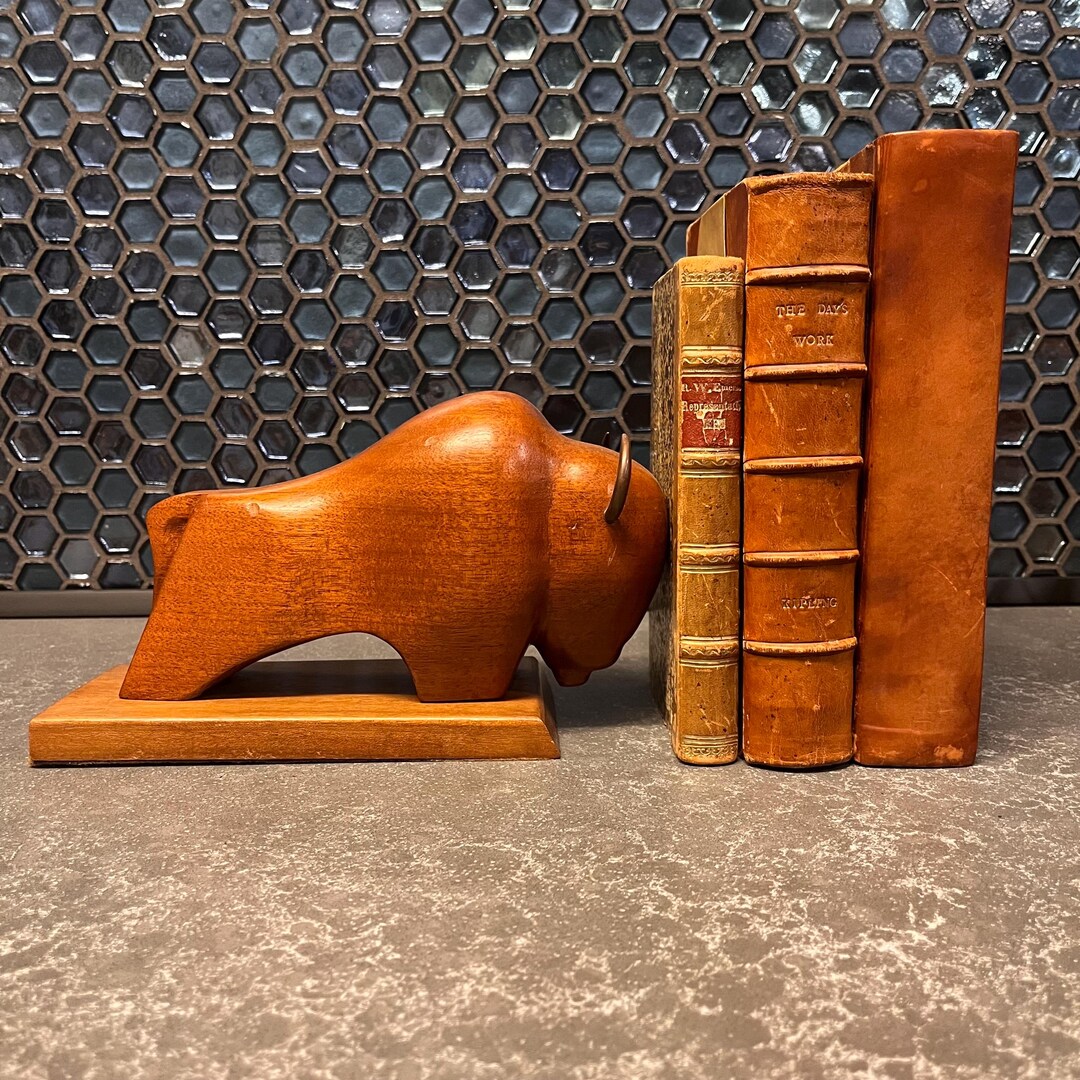 Mid Century Modern Teak & Brass Bull/buffalo/bison Sculpture, Bookend ...
