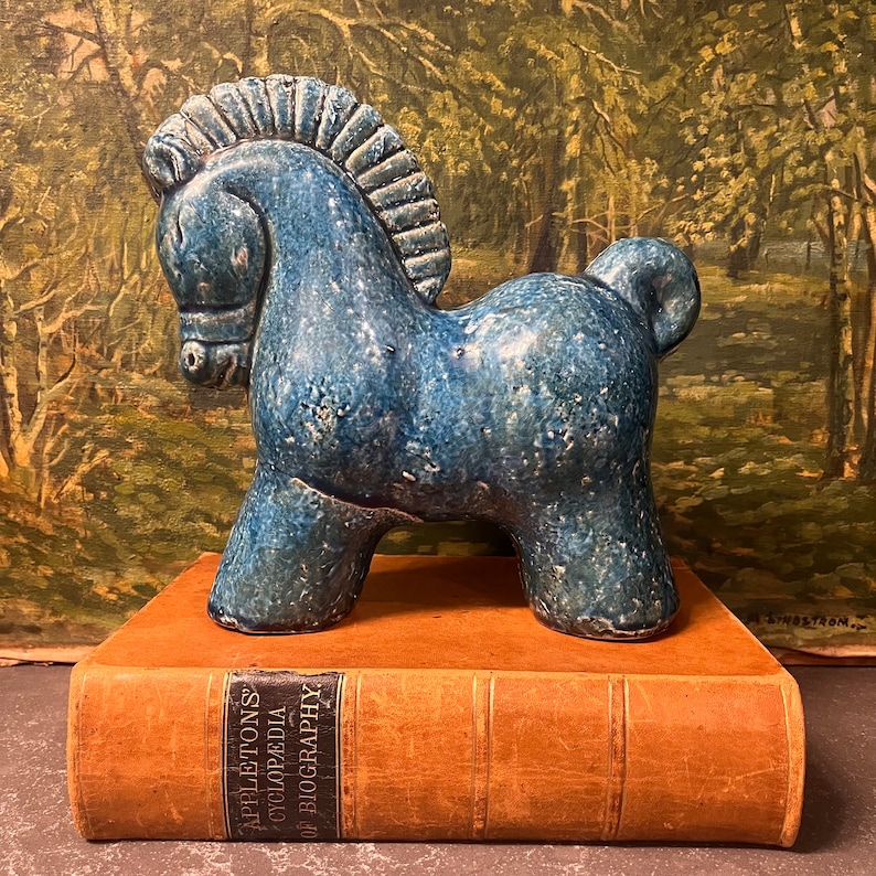 1960s Bitossi Rimini Blue Pottery Horse Sculpture by Aldo Londi ...