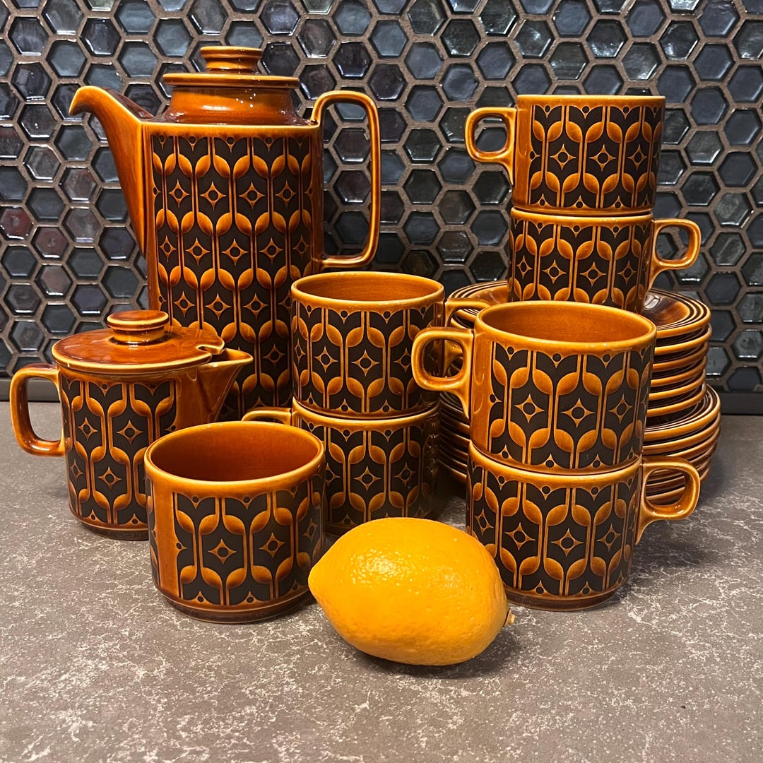 1970s Hornsea Heirloom Ceramic Tea Set, Coffee Pot, Tea Pot, Sugar Bowl ...