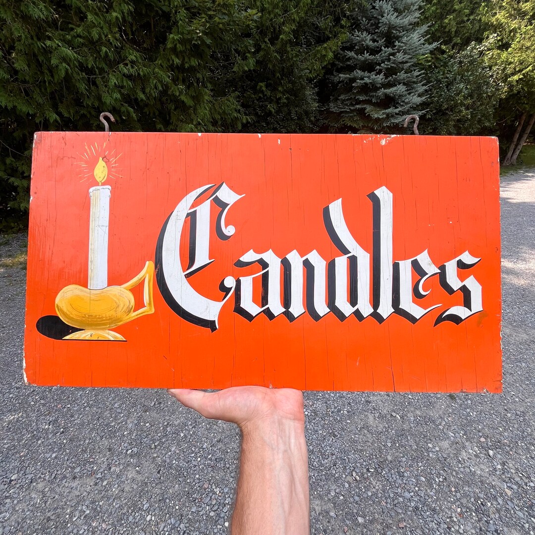 1950s Double Sided Hand Painted Wood Candles Trade Sign, Folk Art ...