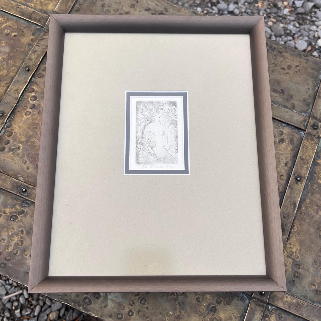 Framed Nude Women Etching, Wall Decor, Gallery Wall, Risqué, Bathroom ...