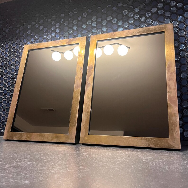 Pair of Rectangular Mcm Solid Brass Wall Mirrors, Bathroom Decor, Brass ...