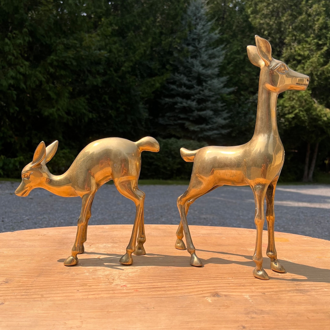 Pair of Large Brass Deer Sculptures, Brass Decor, Mid Century, Doe ...