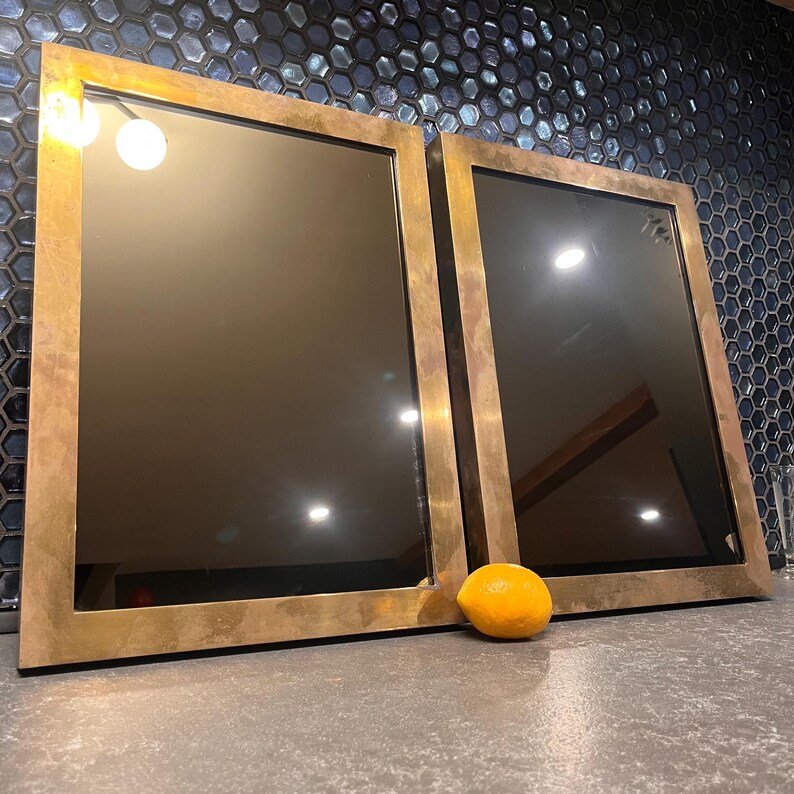 Pair of Rectangular Mcm Solid Brass Wall Mirrors, Bathroom Decor, Brass ...
