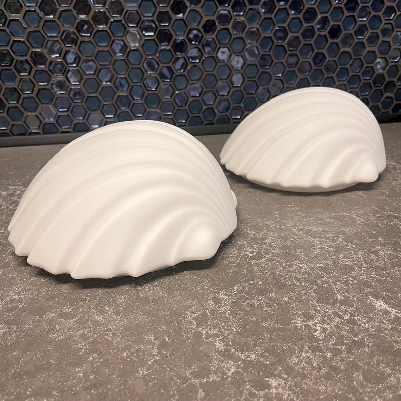 Pair of Shell Shaped Opaline Glass Wall Light Shades, Coastal Interior ...