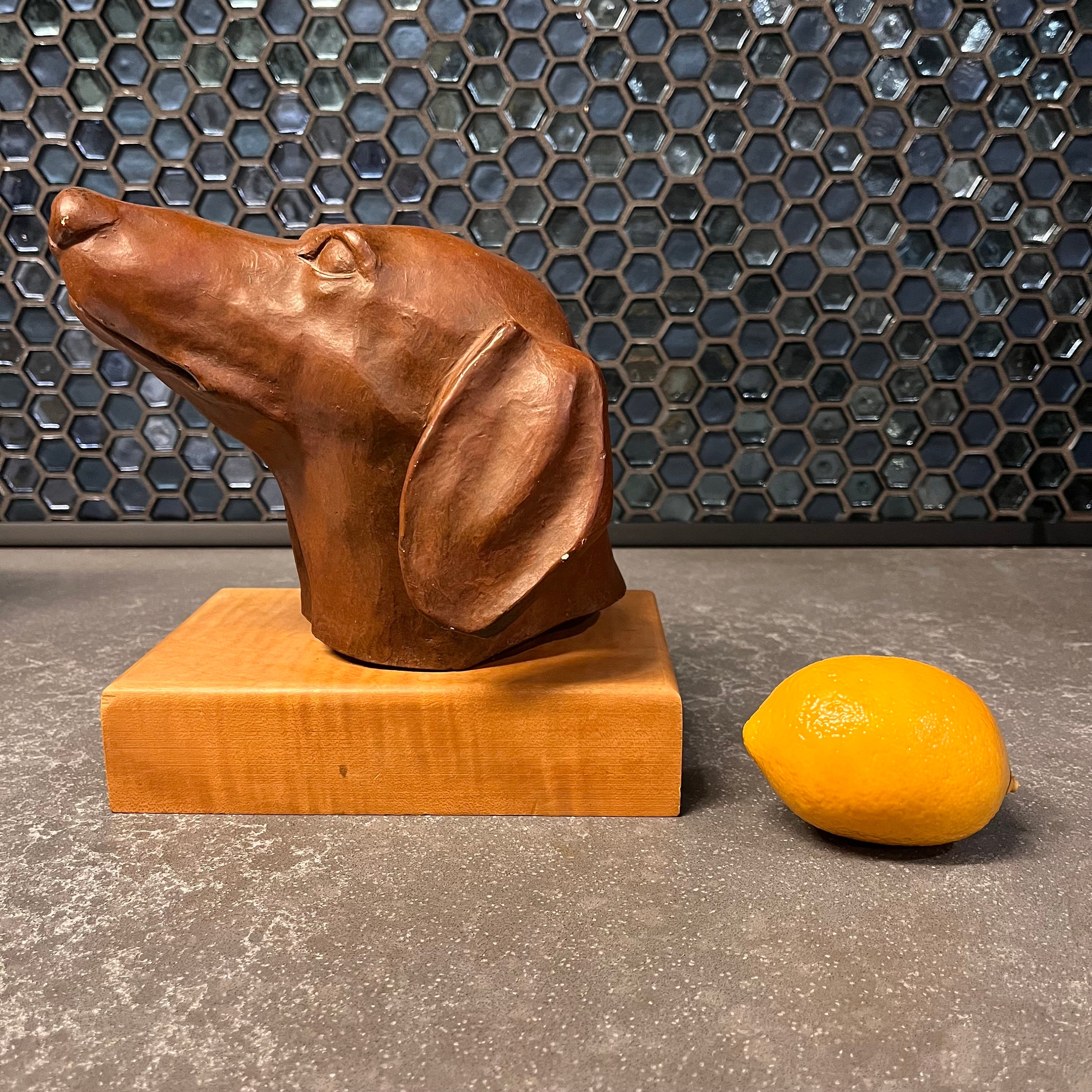 1970s Life Size Ceramic Dachshund Weiner Dog Bust Sculpture on Wood ...