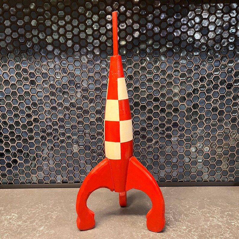 Hand Painted Checkered Folk Art Rocket Ship, Primitive Style, Canadian ...