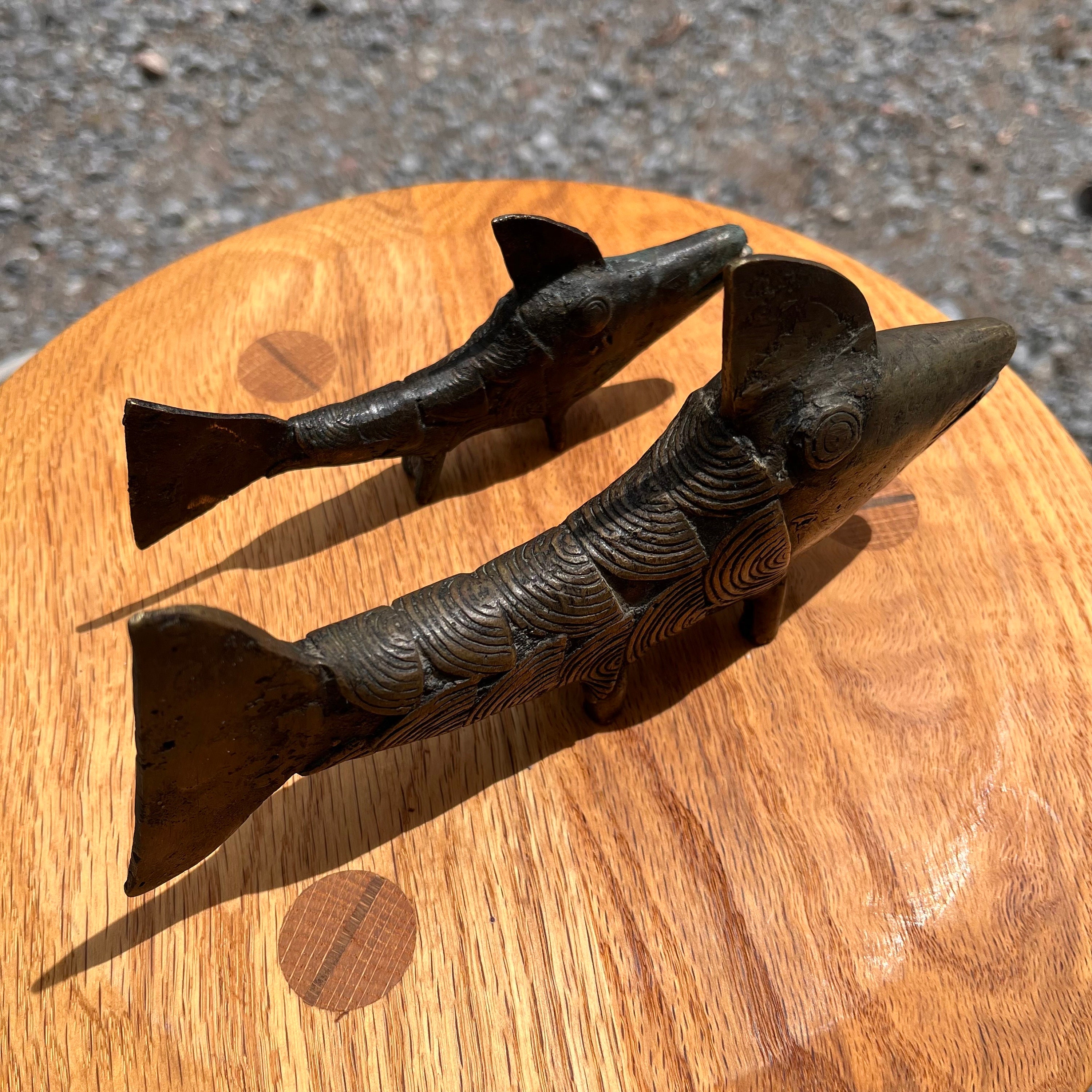 Pair 2 of Benin Bronze West African Fish Sculptures, Brass Sculpture ...