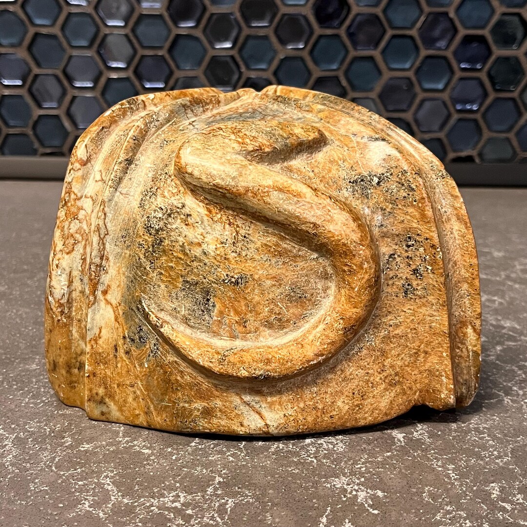 Handcarved Soapstone Snake Bookend, Paperweight, Handmade, Serpent ...