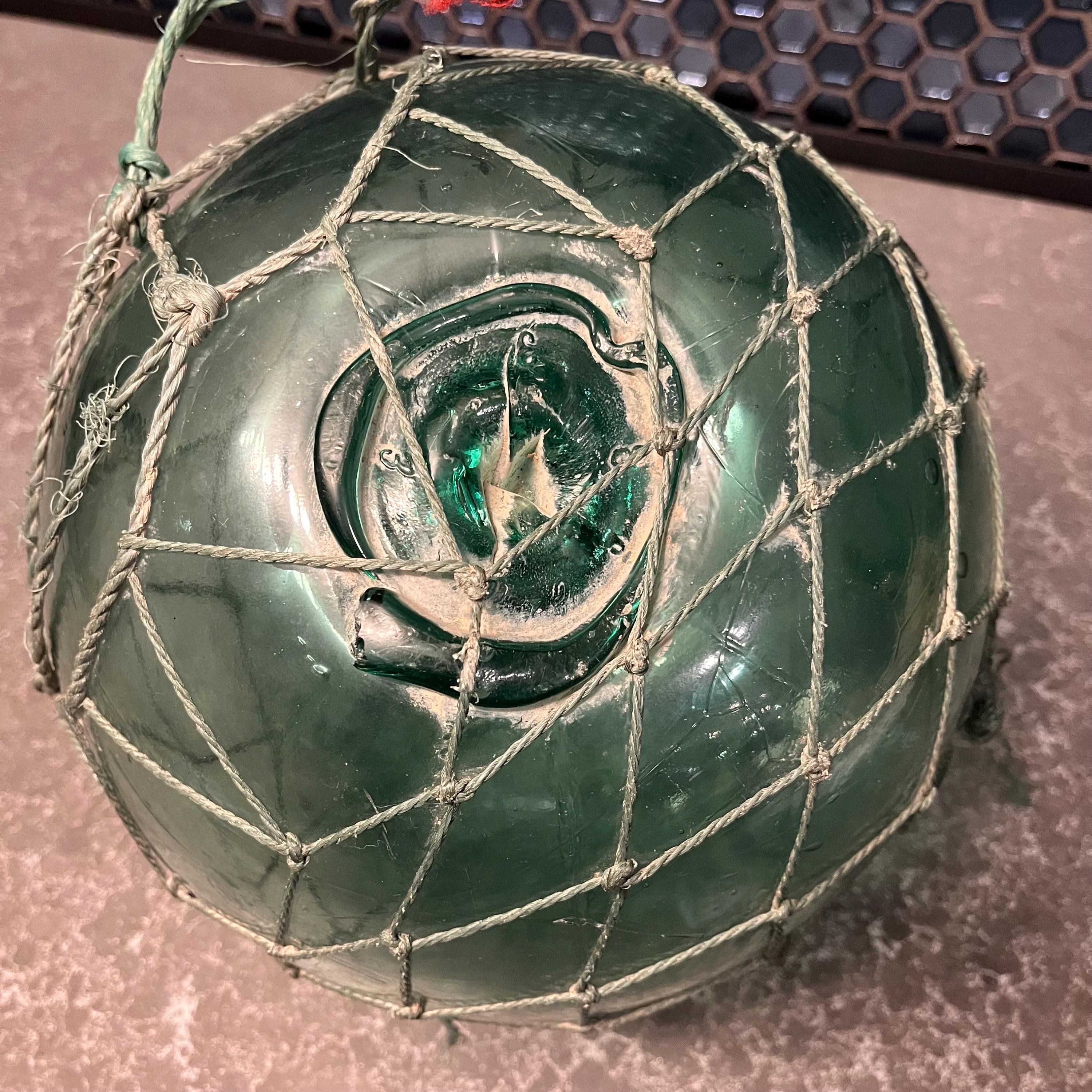 Large Japanese Glass Fishing Float / Buoy W/ Rope Netting, Nautical ...