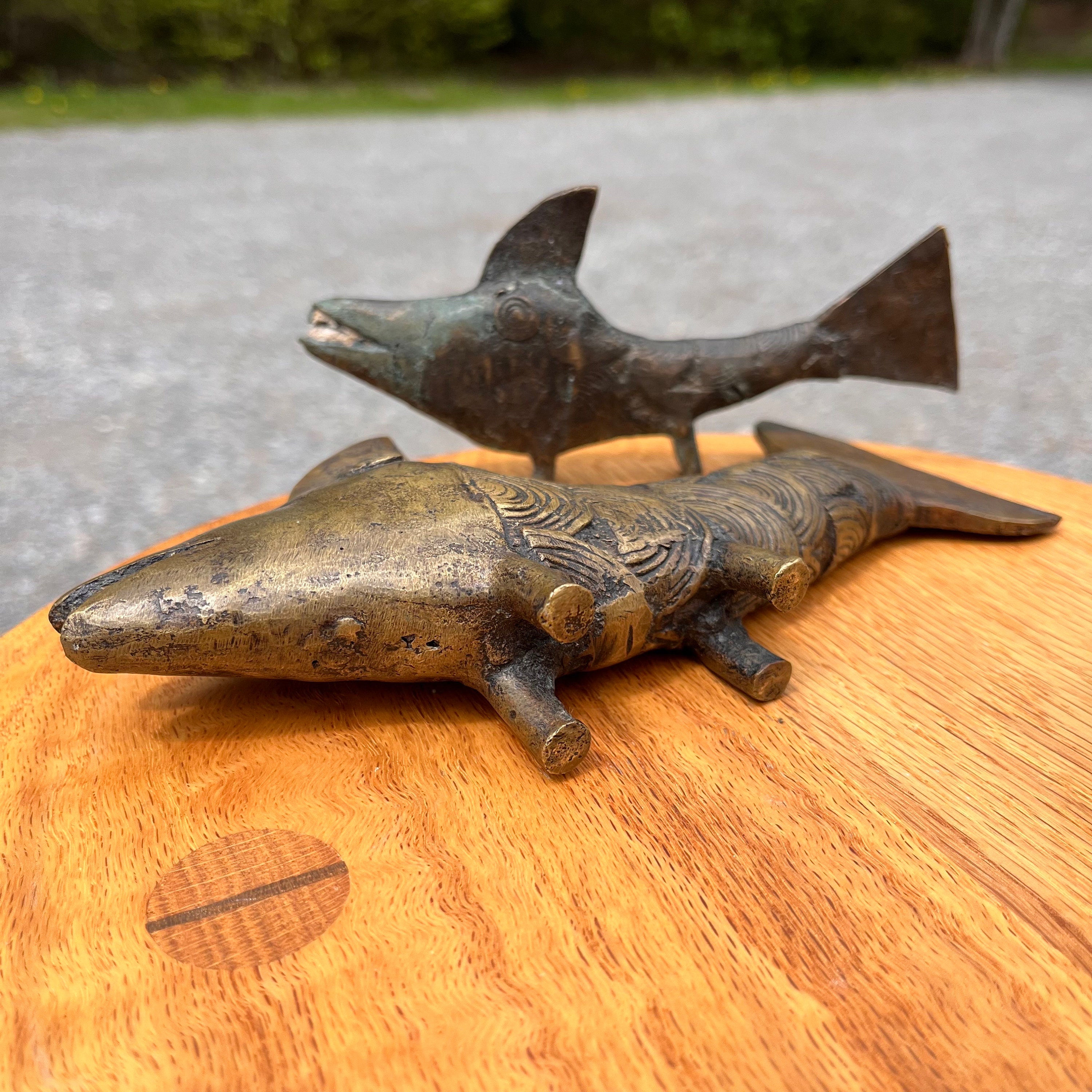 Pair 2 of Benin Bronze West African Fish Sculptures, Brass Sculpture ...