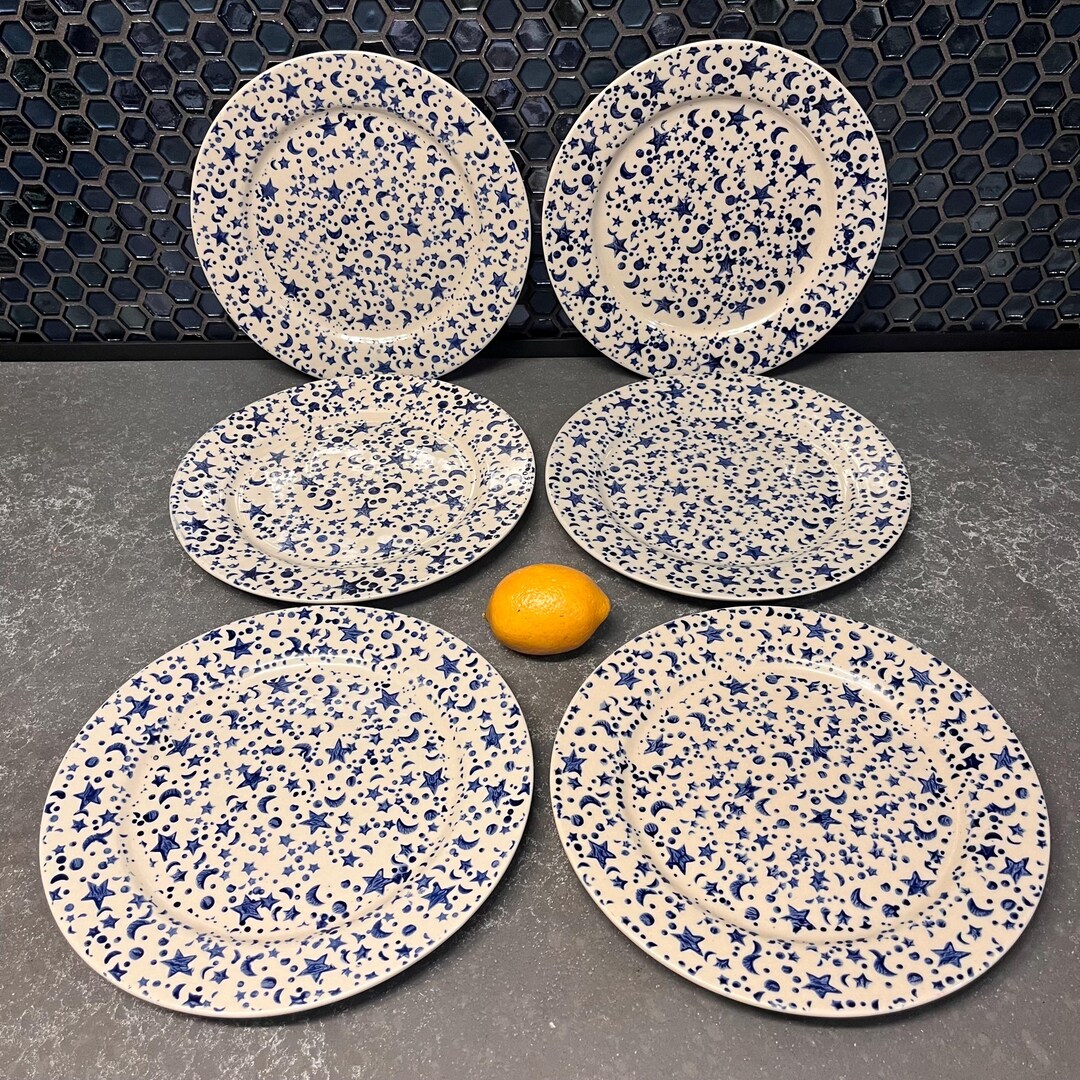 Set of 6 Celestial Moon + Star Dinner Plates, Dinnerware, Serving ...